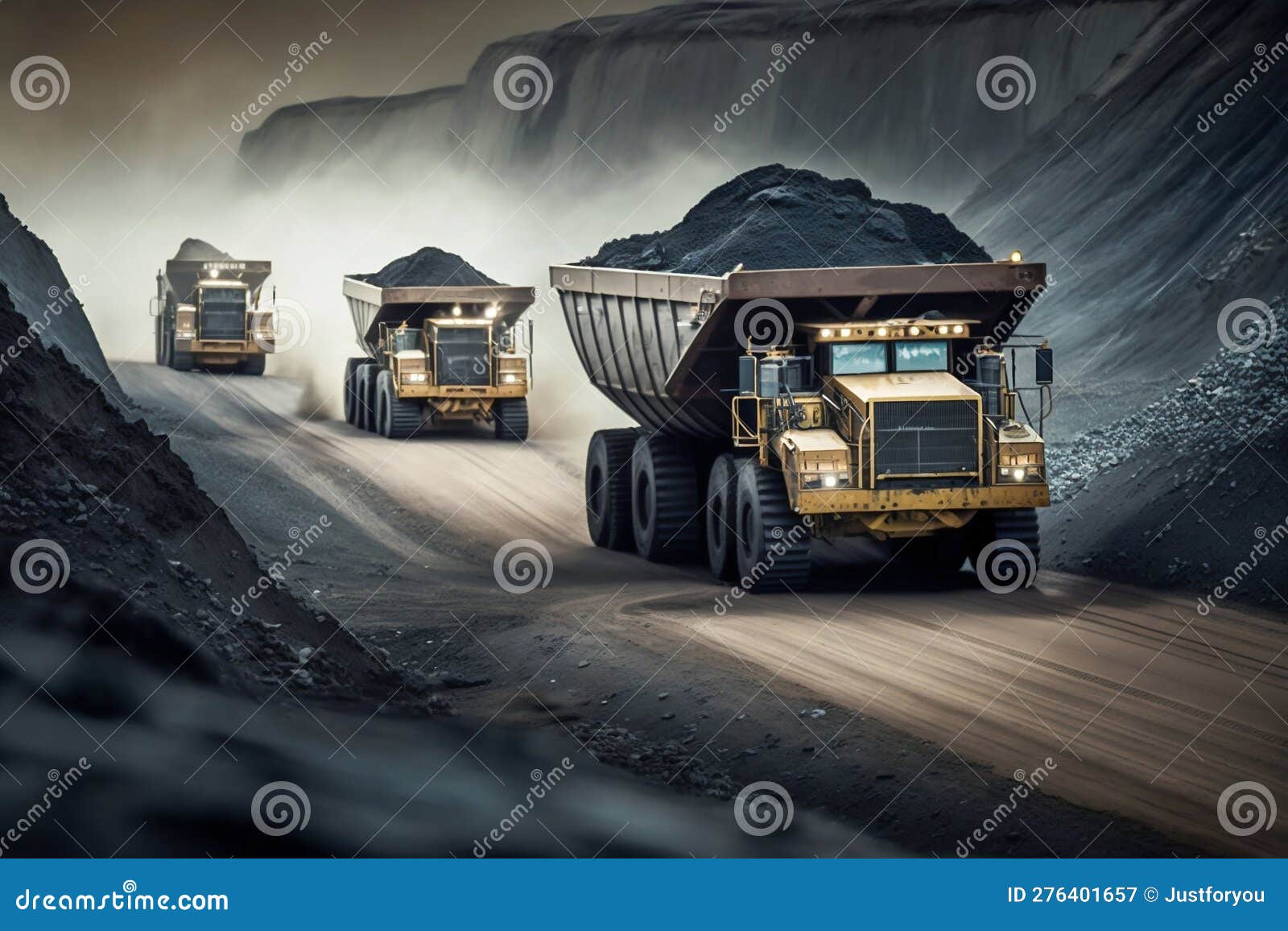 Coal Dump Trucks in an Open Cut Coal Mine. Generative Ai Stock ...