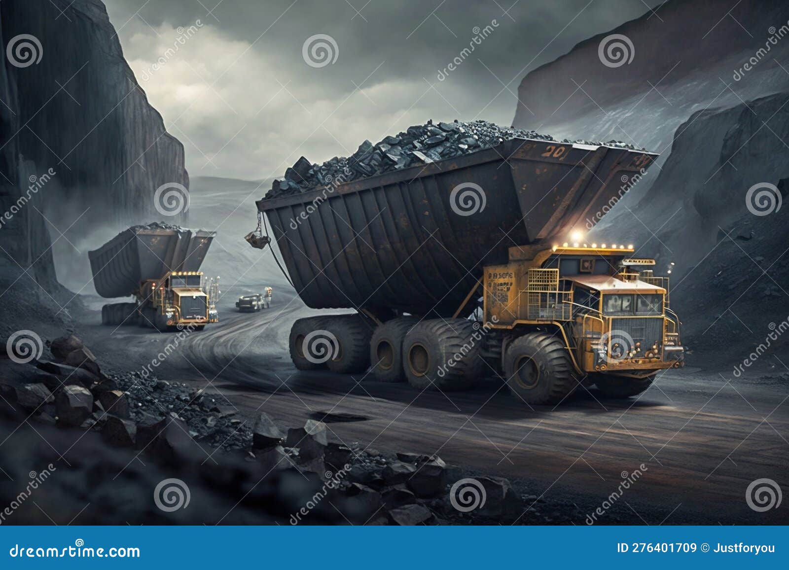 Coal Dump Trucks in an Open Cut Coal Mine. Generative Ai Stock ...