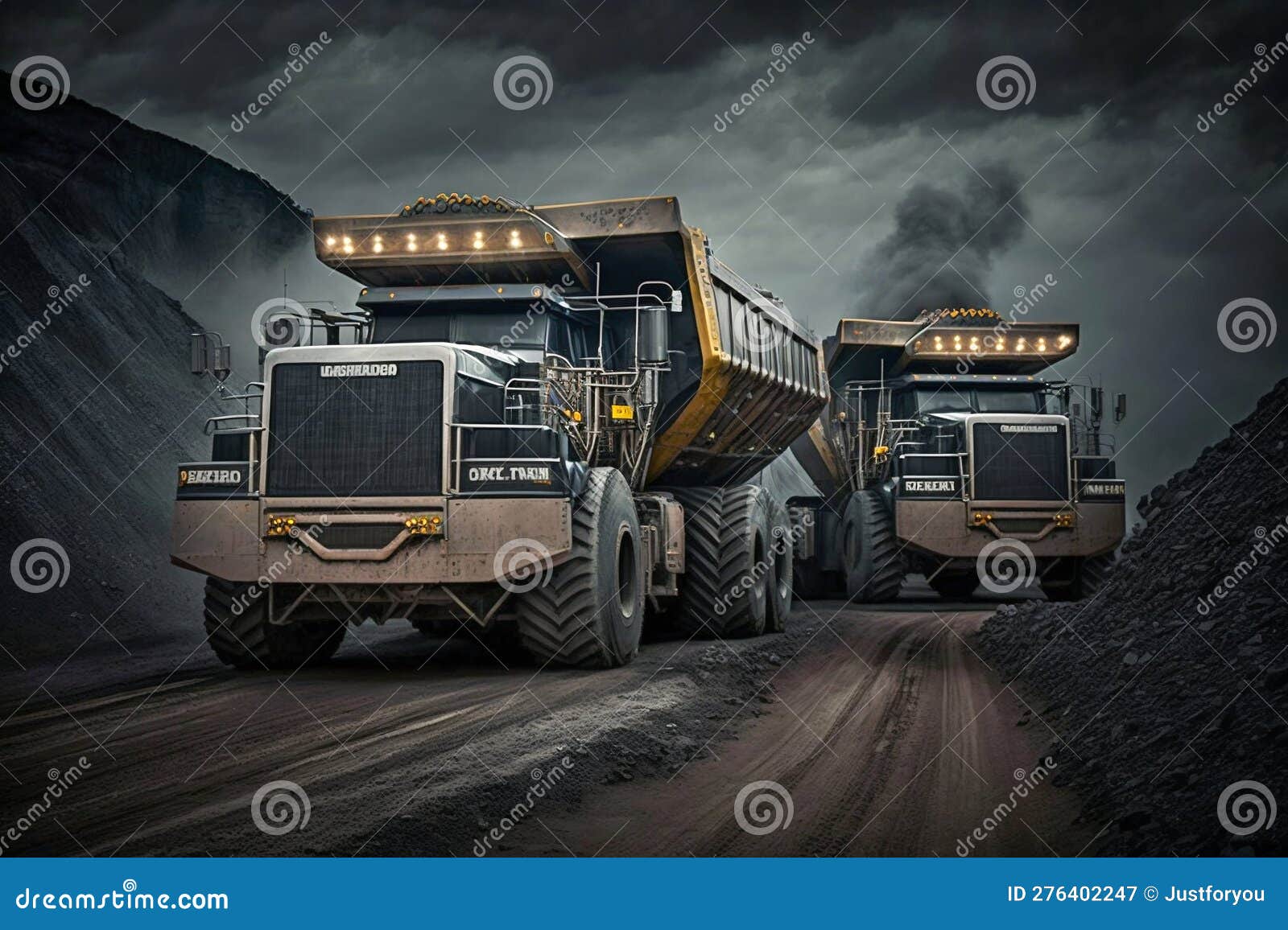 Coal Dump Trucks in an Open Cut Coal Mine. Generative Ai Stock ...