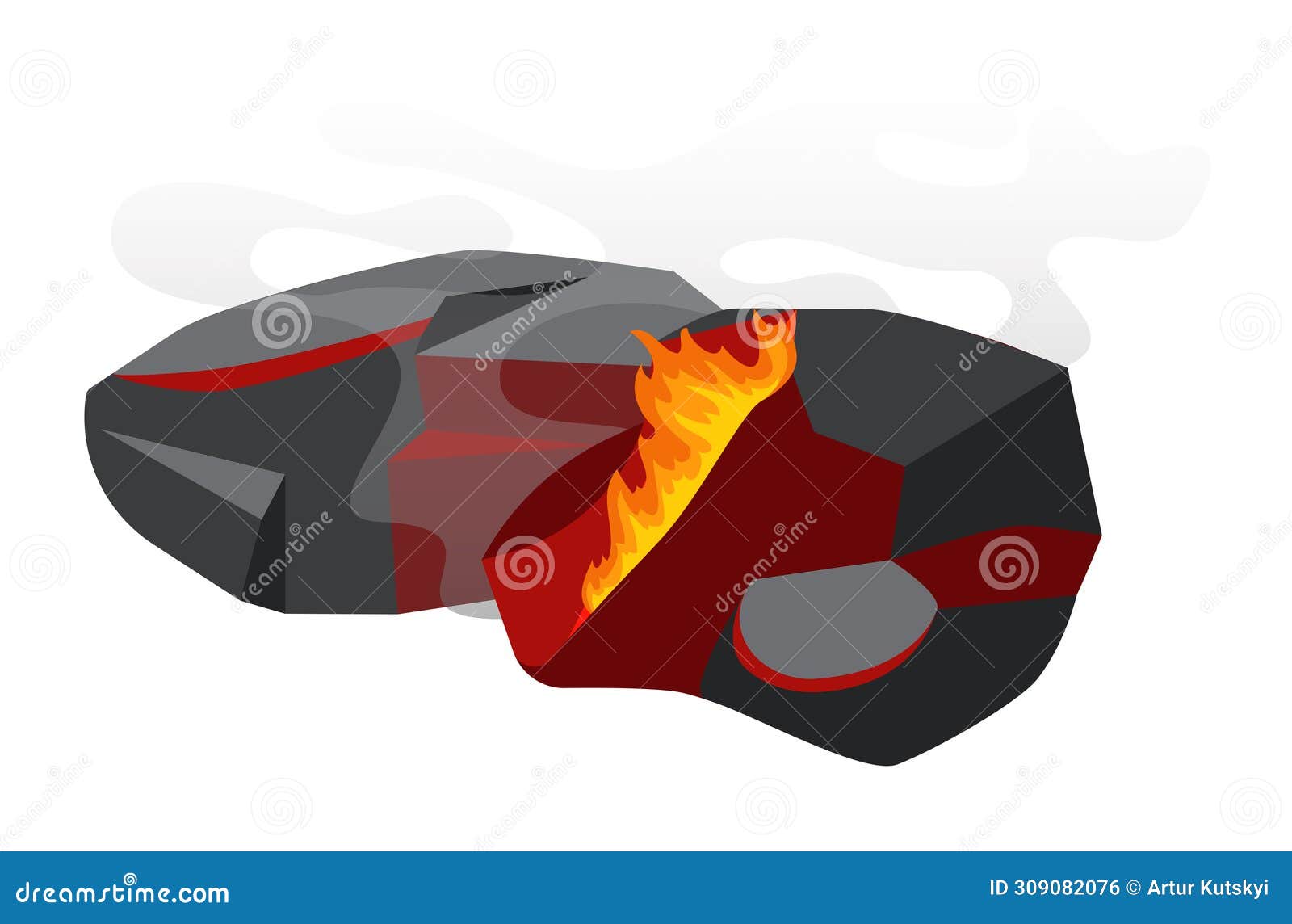 Coal Embers Burn with Red Bright Fire and Smoke, Burning Charcoal Rocks ...