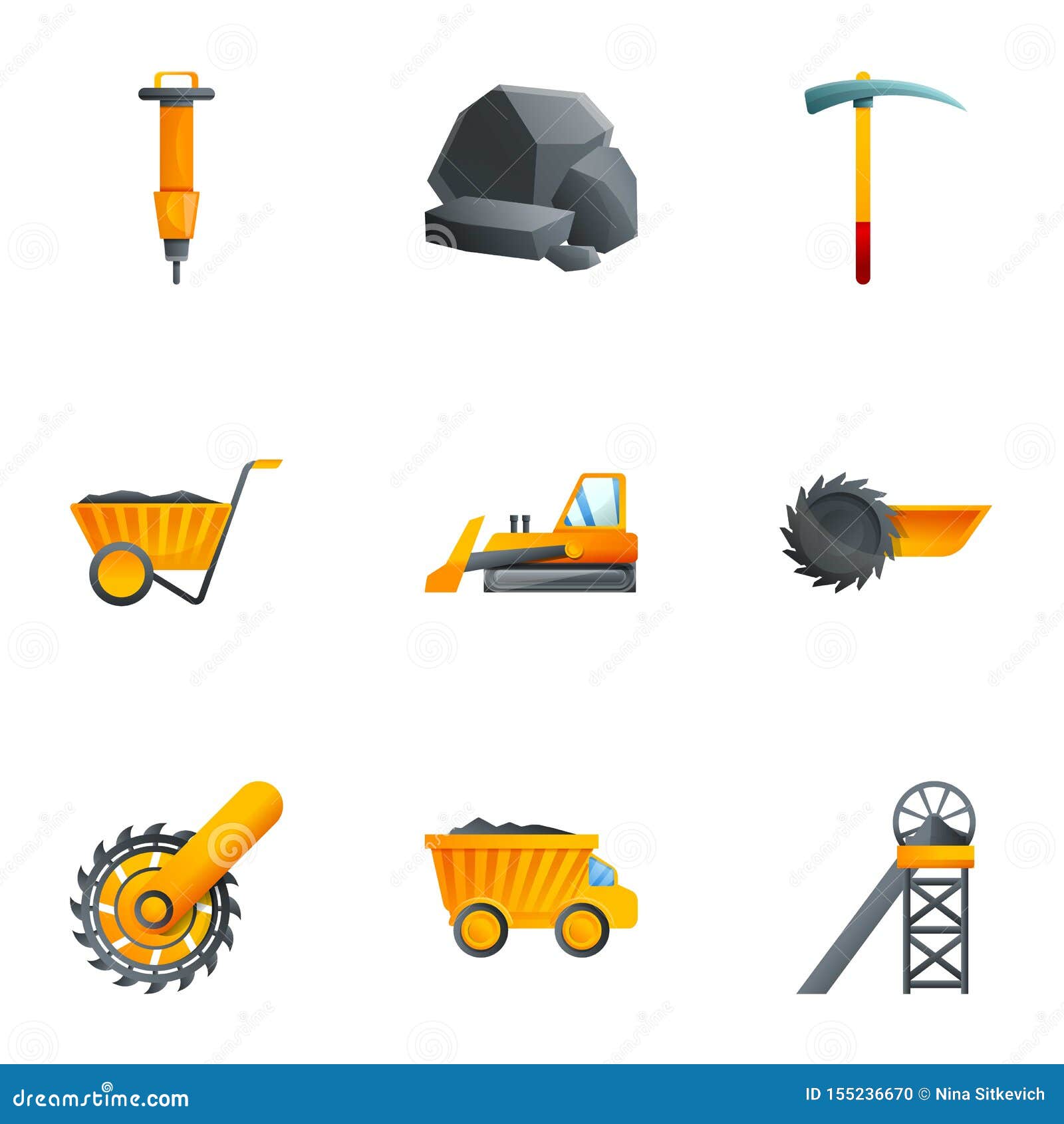 Coal Extraction Icon Set, Cartoon Style Stock Vector - Illustration of ...