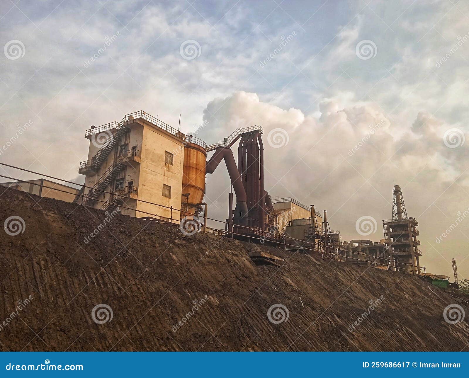 Coal Factory on a Mountain with White Clouds Stock Image - Image of ...