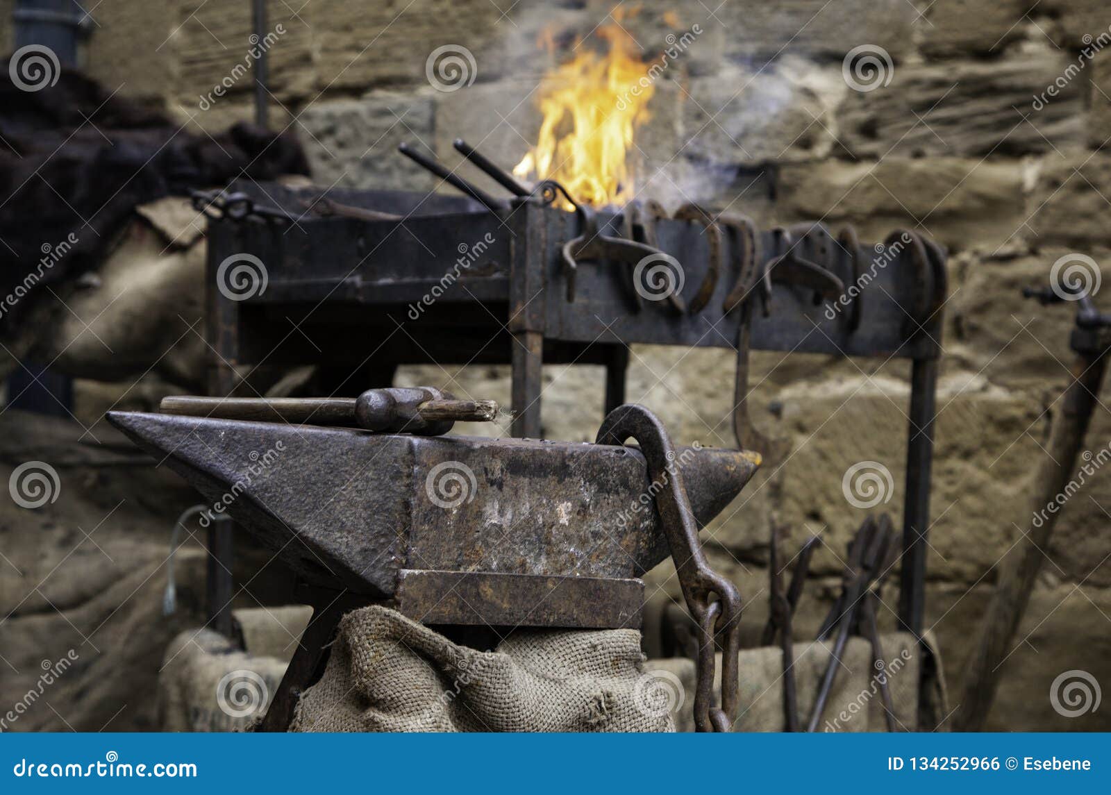 Coal fire in a forge stock photo. Image of coal, forged - 134252966