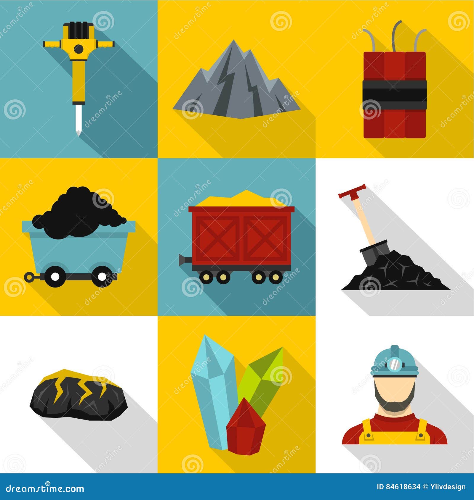 Coal icons set, flat style stock vector. Illustration of industrial ...