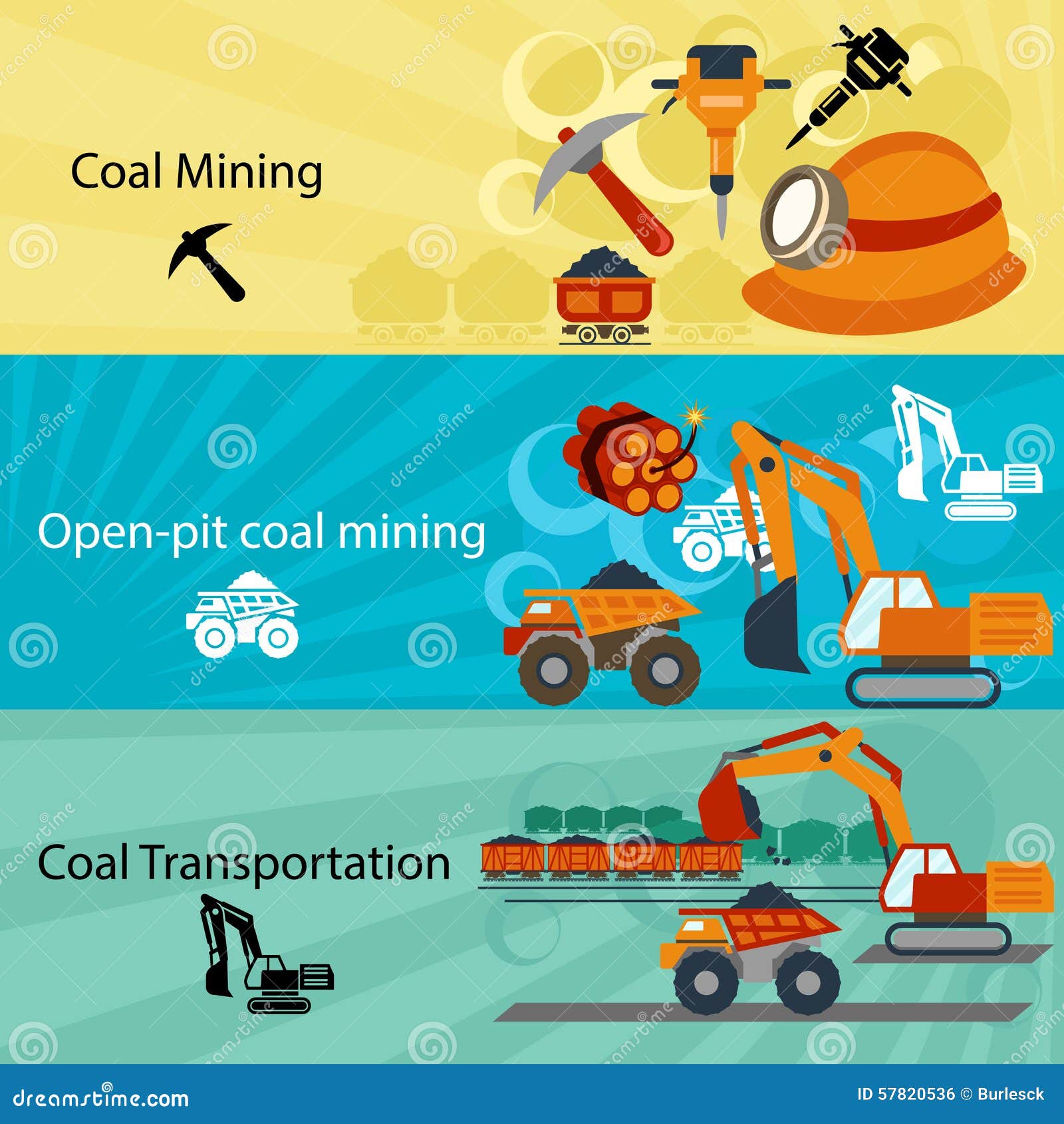 Coal industry banners set stock vector. Illustration of jackhammer ...