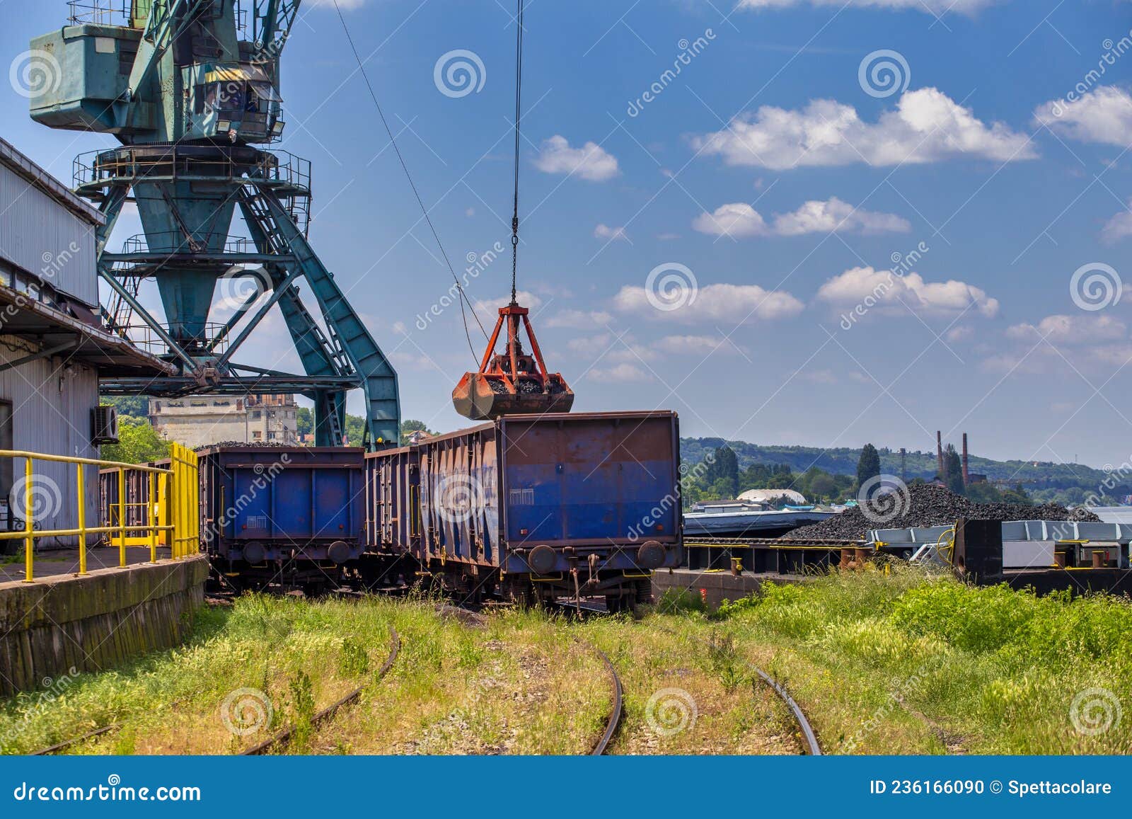 Coal Loading To Train Wagon with Special Crane Stock Photo - Image of ...