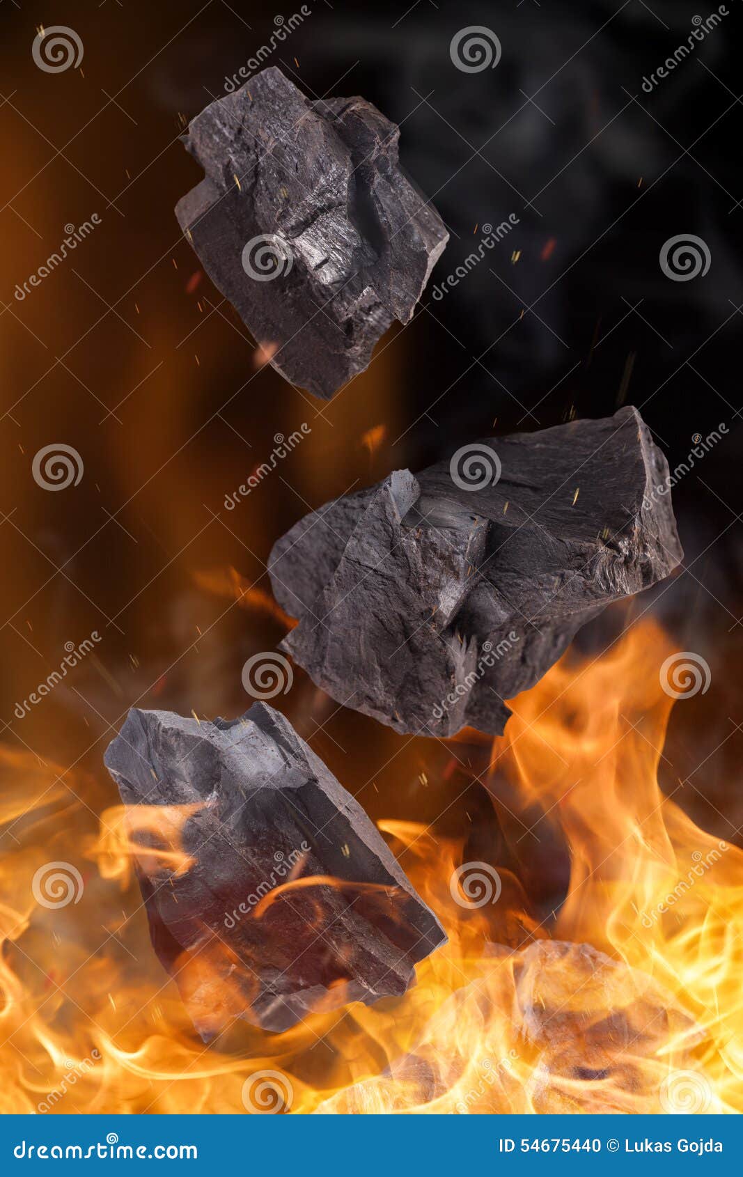 Coal Lumps with Fire Flames Stock Photo - Image of material, inferno ...