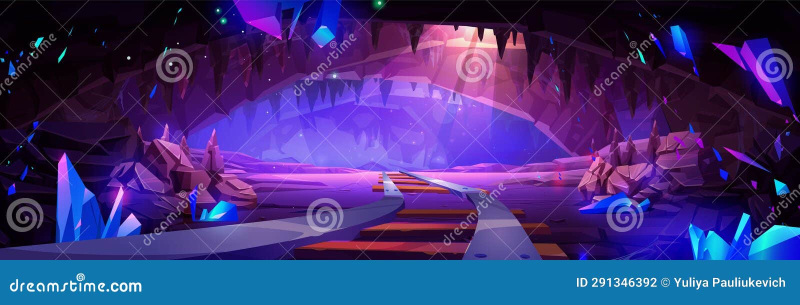 Coal Mine Cave with Railway and Crystal Background Stock Vector ...