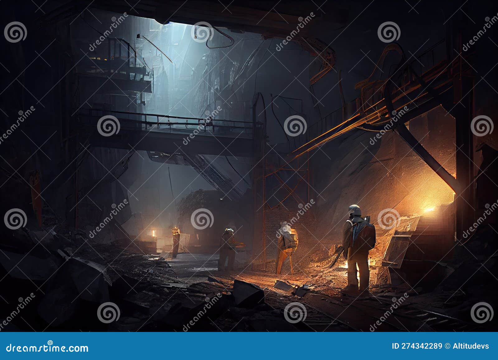 Coal Mine with Cluttered and Dimly-lit Interior, Showing the Hustle and ...