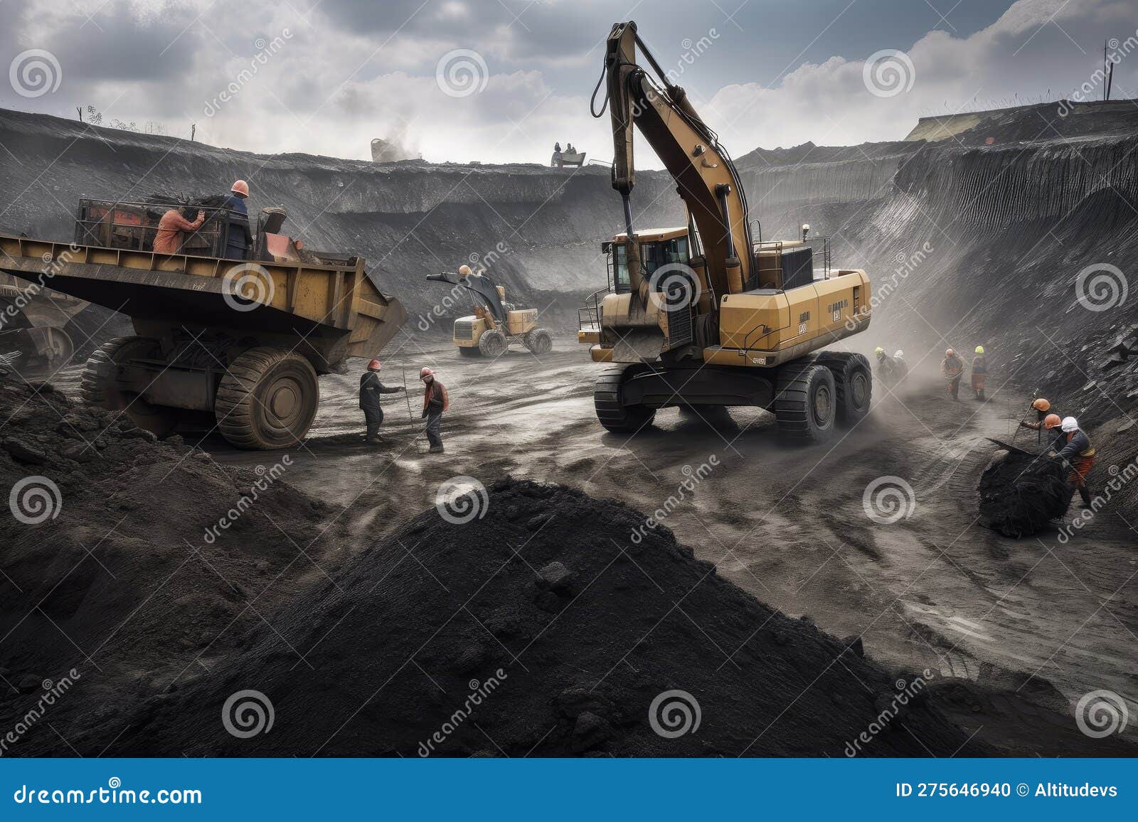 Coal Mine, with Miners Hard at Work Extracting Valuable Resource Stock ...