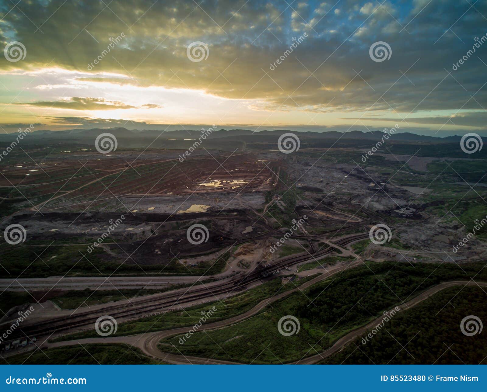 Coal Mine with Sunset stock photo. Image of aerial, sunrise - 85523480