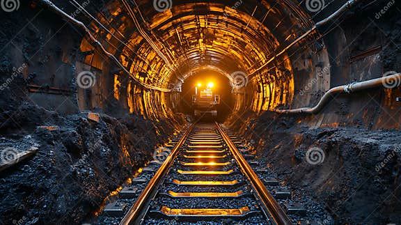 Coal Mine Train Moving through Dark Tunnel Stock Illustration ...