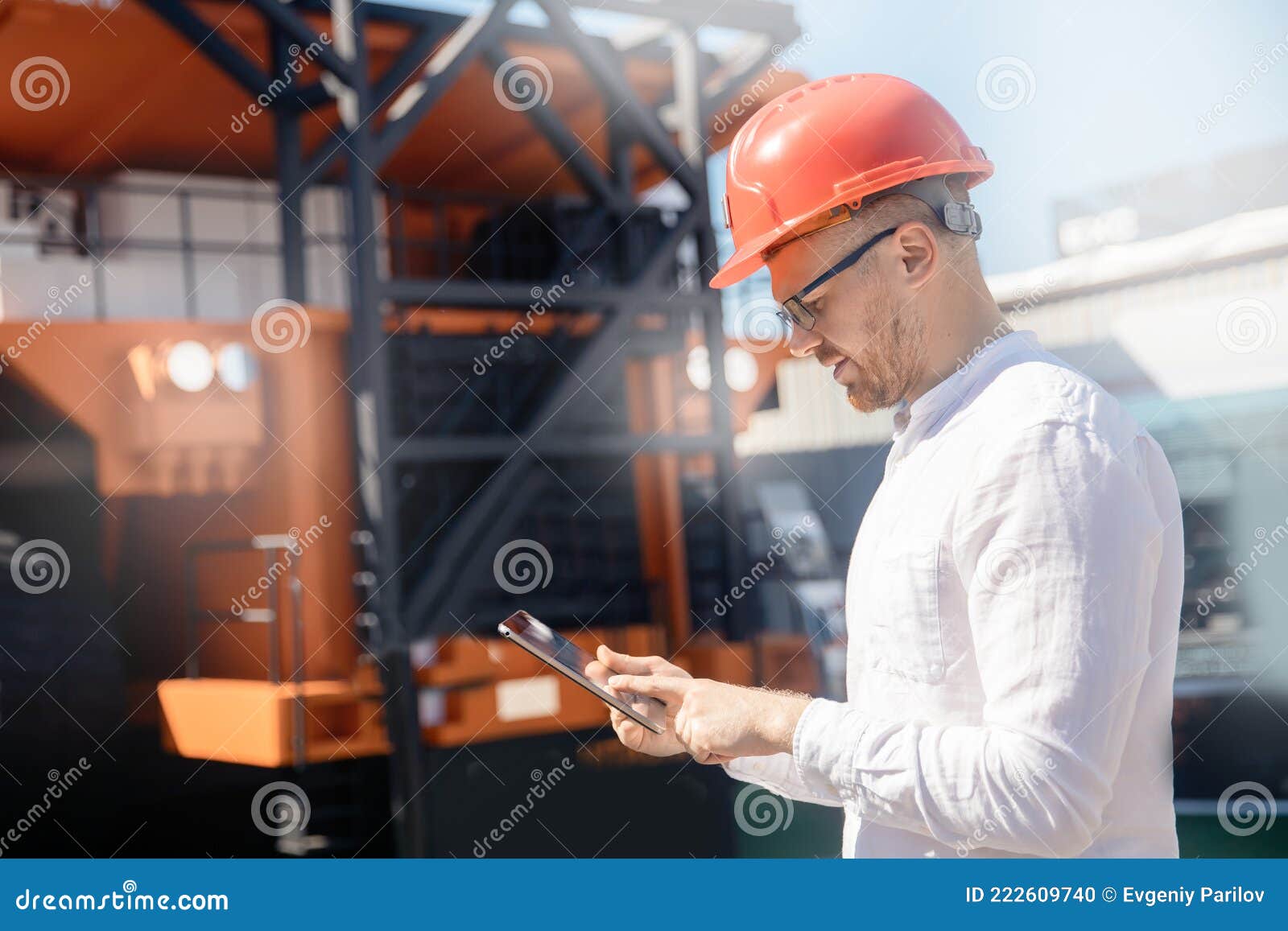Coal Mine Worker in Open Pit Use Tablet Computer for Control Quality ...