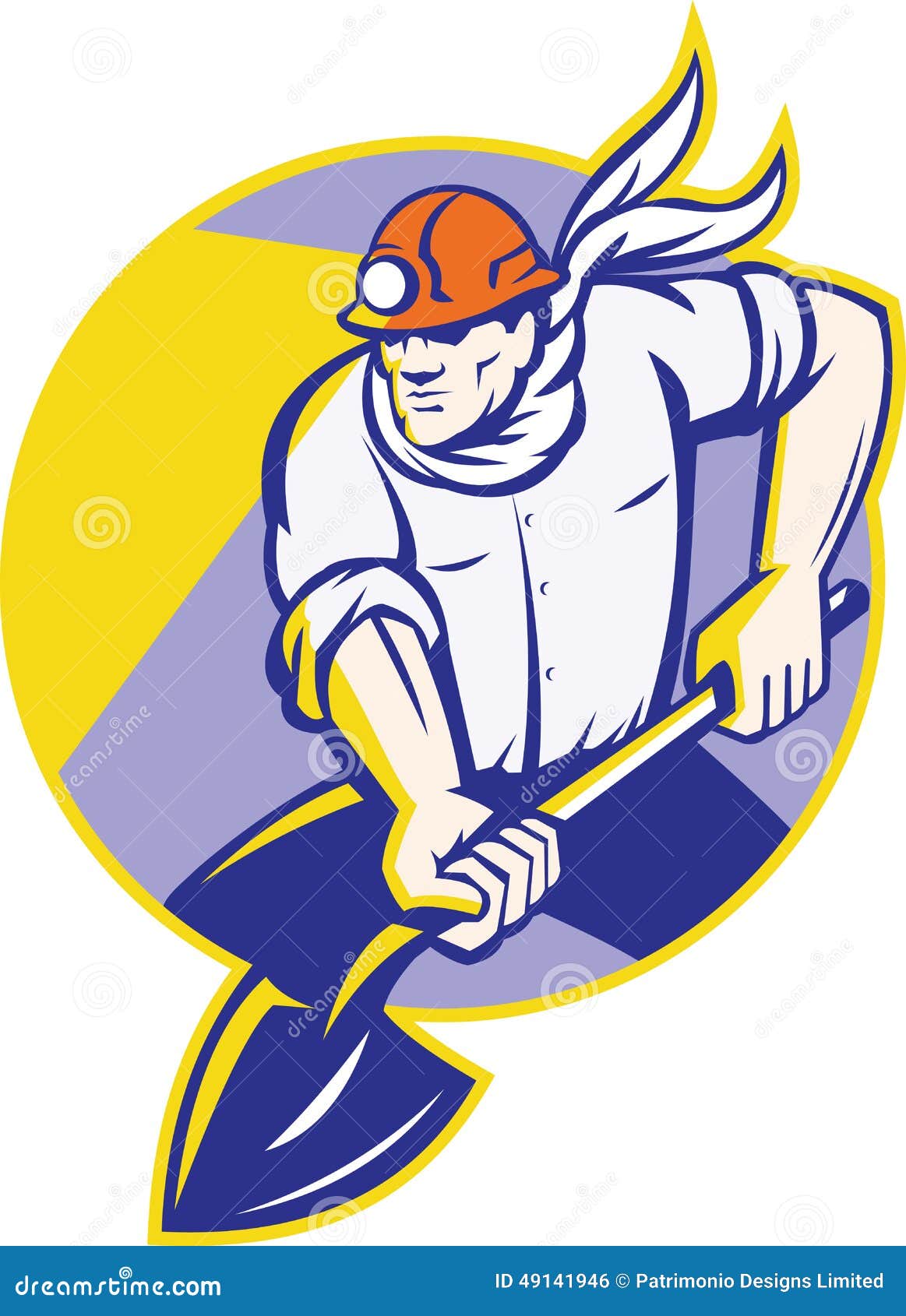 Coal Miner Hardhat Digging Shovel Retro Vector Illustration ...