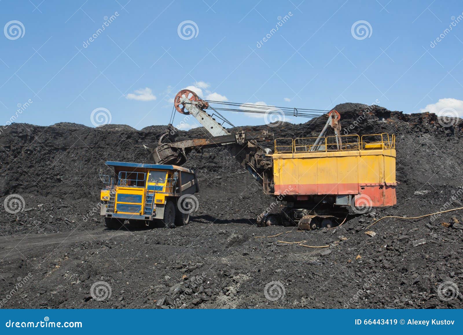 Coal Mining. the Dredge Loads the Truck Coal. Stock Image - Image of ...
