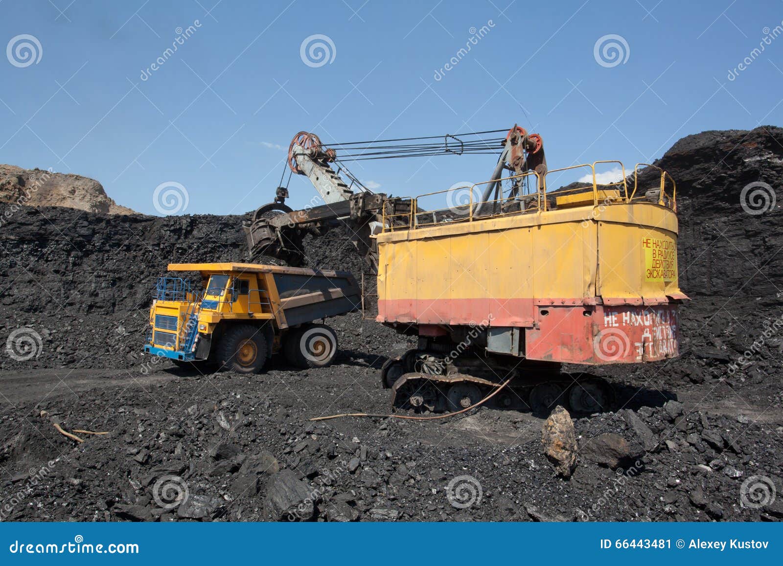 Coal Mining. the Dredge Loads the Truck Coal. Stock Image - Image of ...