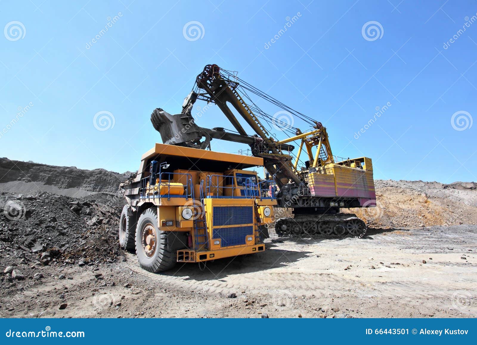Coal Mining. the Dredge Loads the Truck Coal. Stock Image - Image of ...