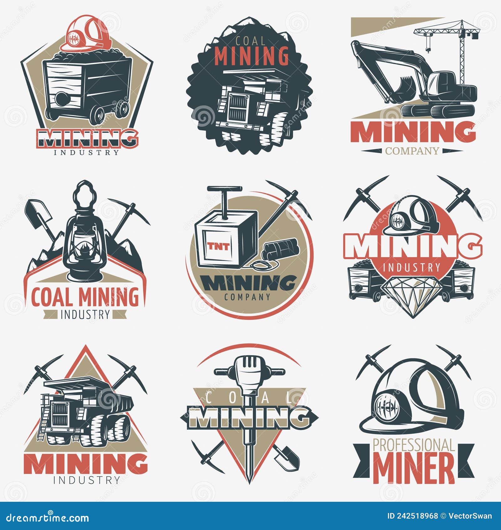 Coal Mining Emblems Set stock vector. Illustration of template - 242518968