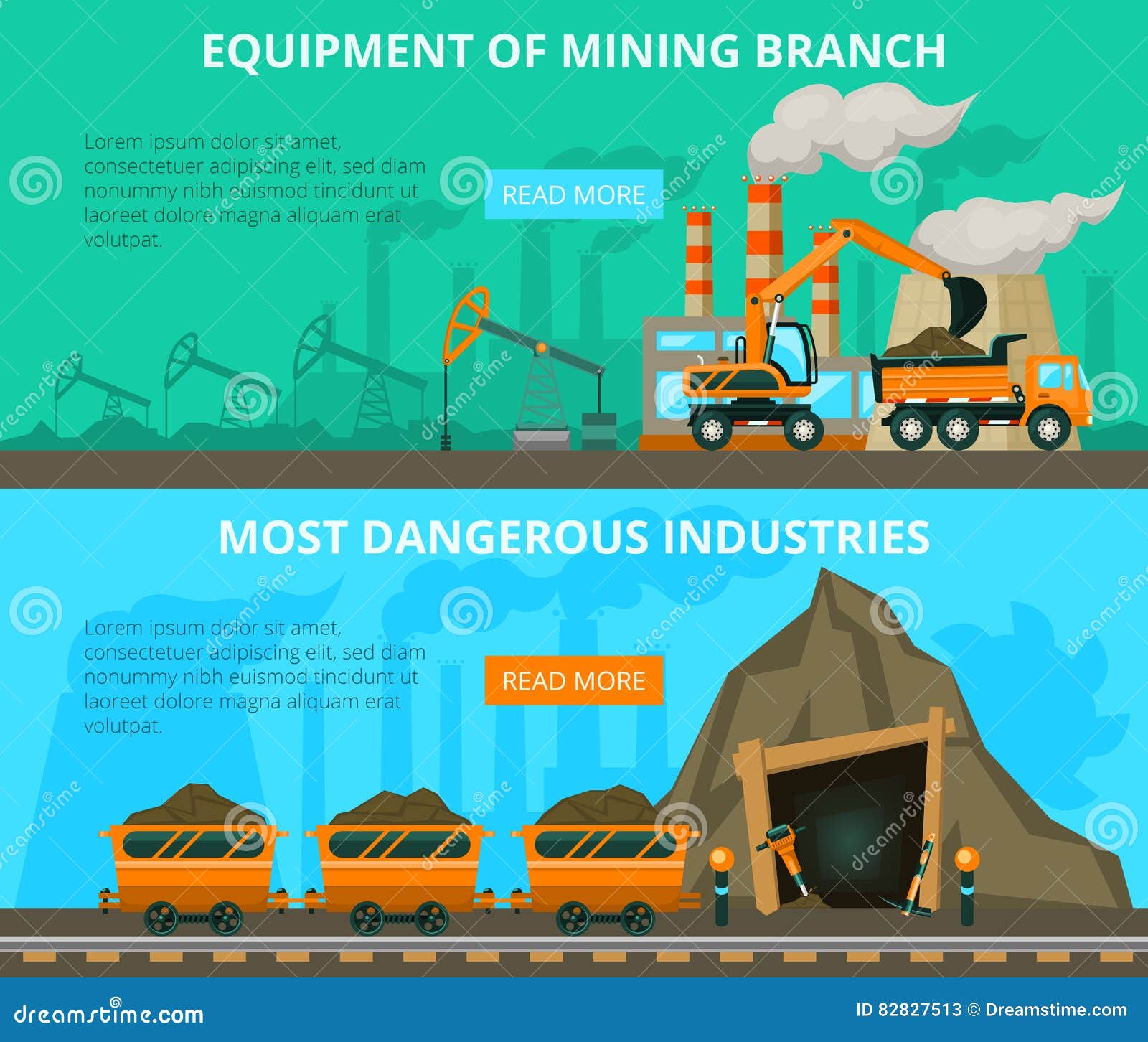 Coal Mining 2 Flat Interactive Banners Stock Vector - Illustration of ...