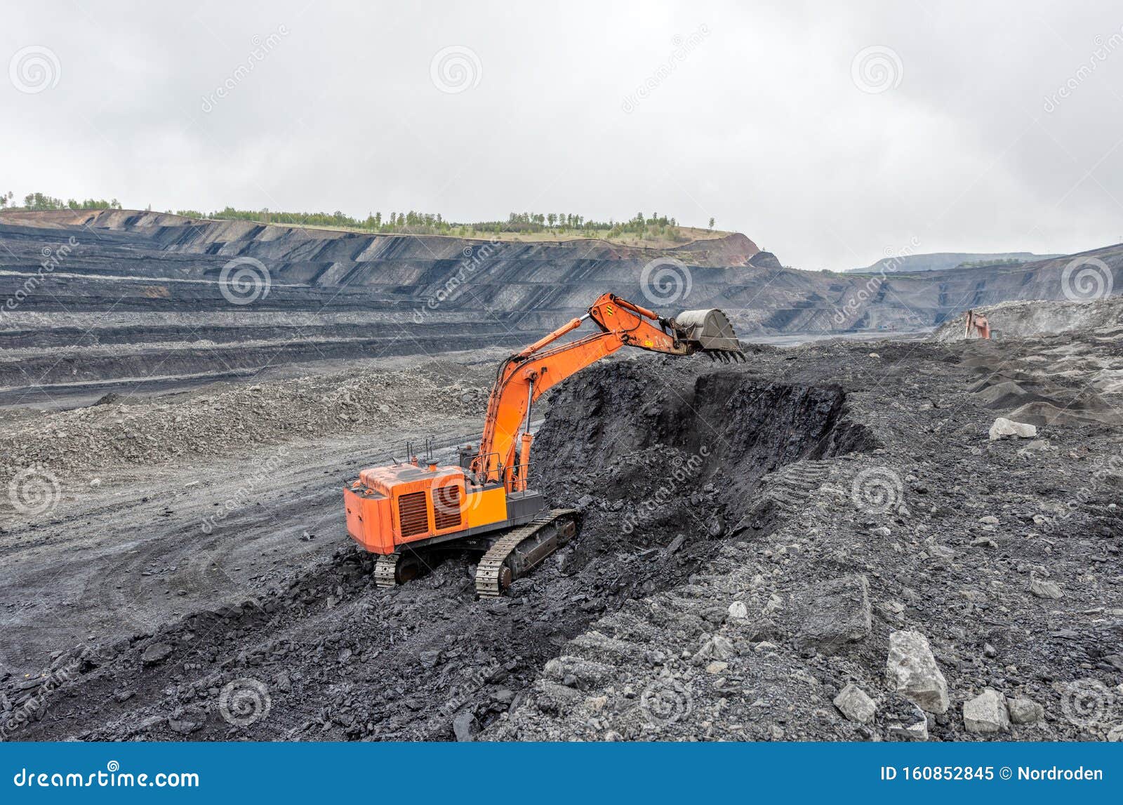 Coal Mining with a Hydraulic Excavator. Stock Image - Image of dirty ...