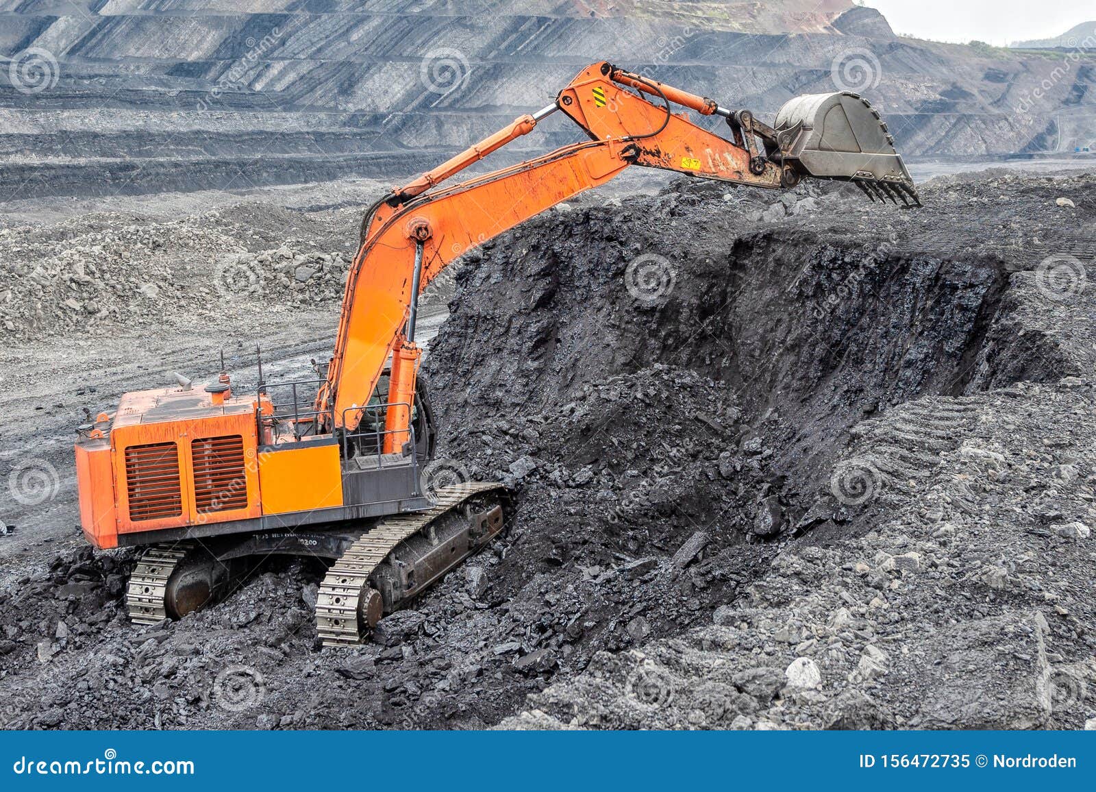 Coal Mining with a Hydraulic Excavator. Stock Image - Image of face ...