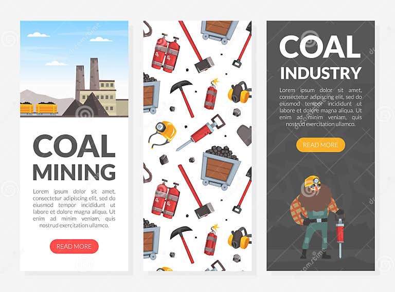 Coal Mining Industry with Miner Character and Work Equipment Vector ... Coal Mining Industry with Miner Character and Work Equipment Vector ...