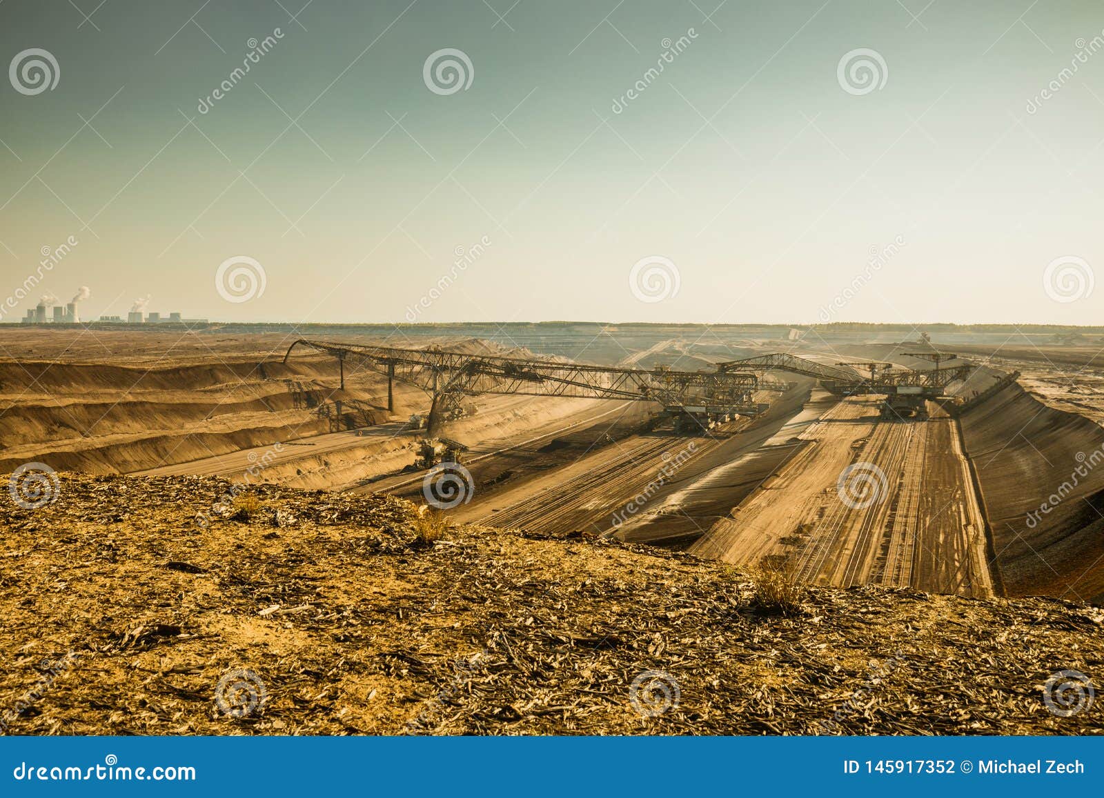 Coal Mining Landscape with Big Excavator in Front Near Boxberg Stock ...