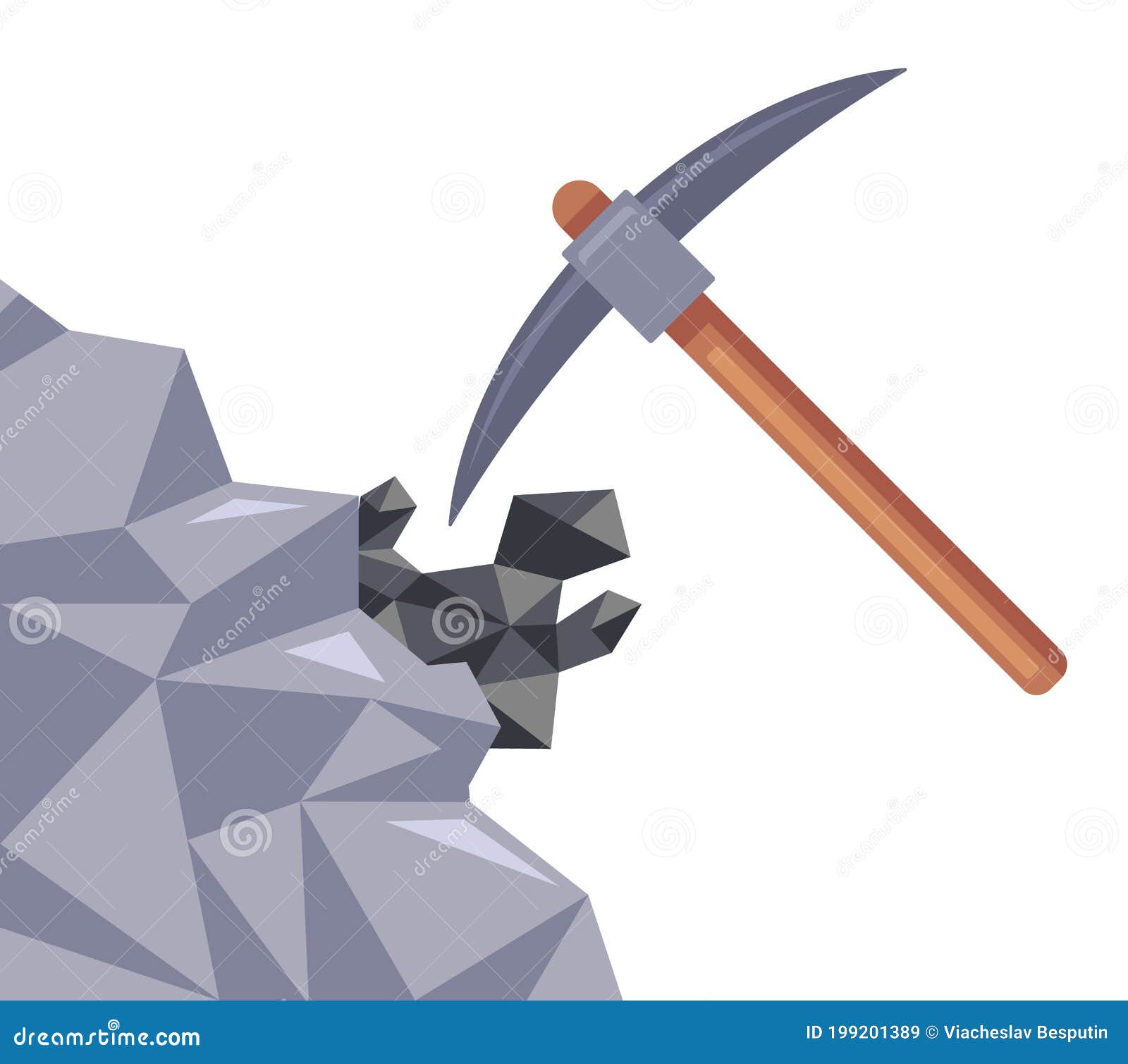 Coal Mining in the Mine. the Pickaxe Hits the Stone Stock Vector ...