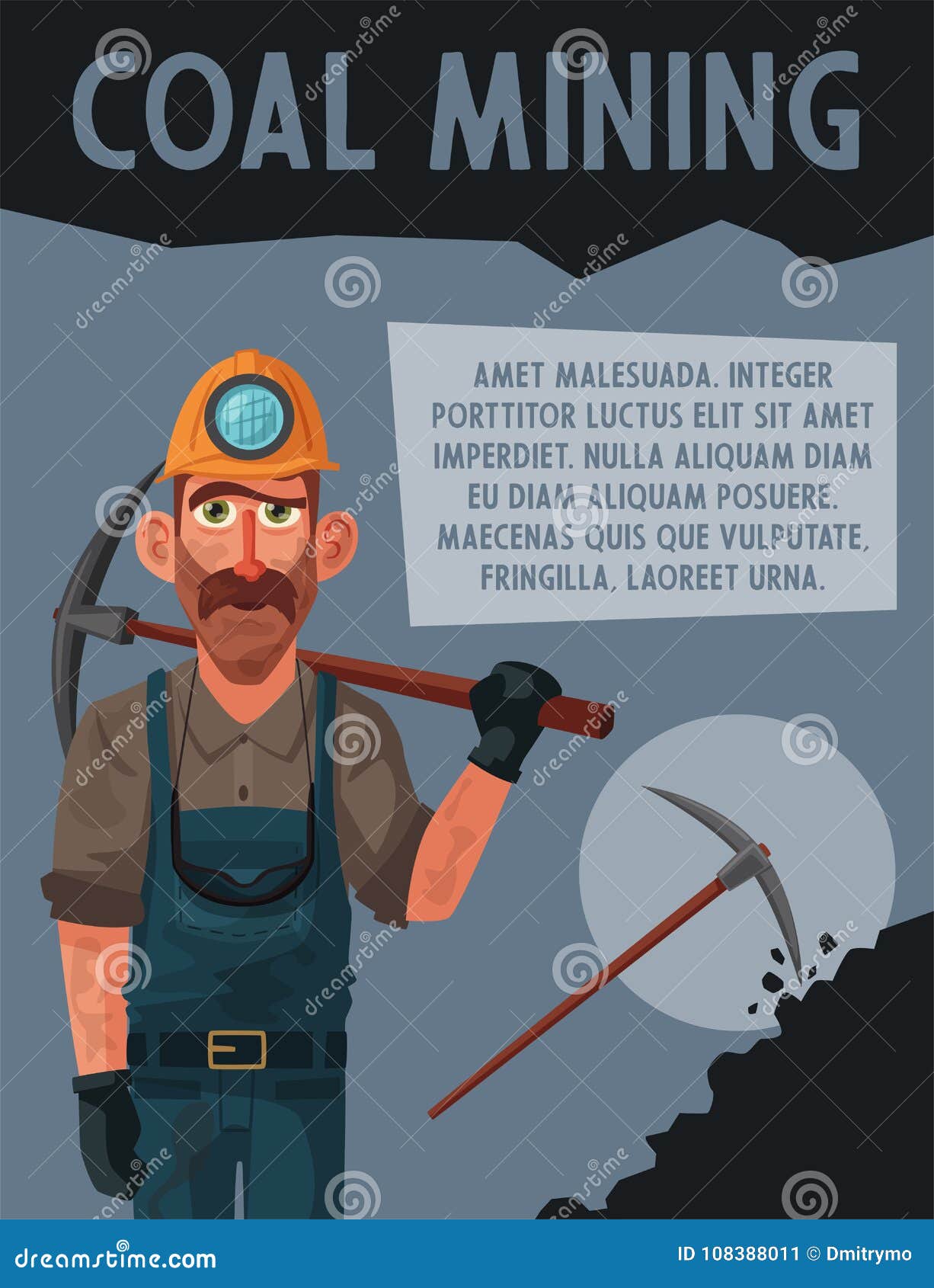 Coal Mining. Miner Character And Tools. Cartoon Vector Illustration ... Coal Mining. Miner Character And Tools. Cartoon Vector Illustration ...