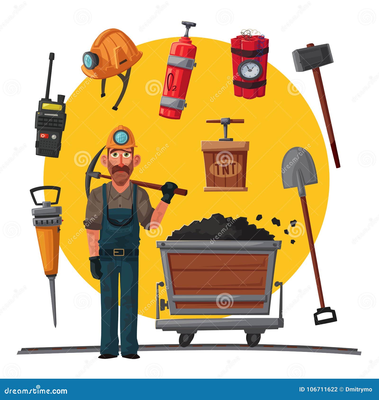 Coal Mining. Miner Character And Tools. Cartoon Vector Illustration ... Coal Mining. Miner Character And Tools. Cartoon Vector Illustration ...
