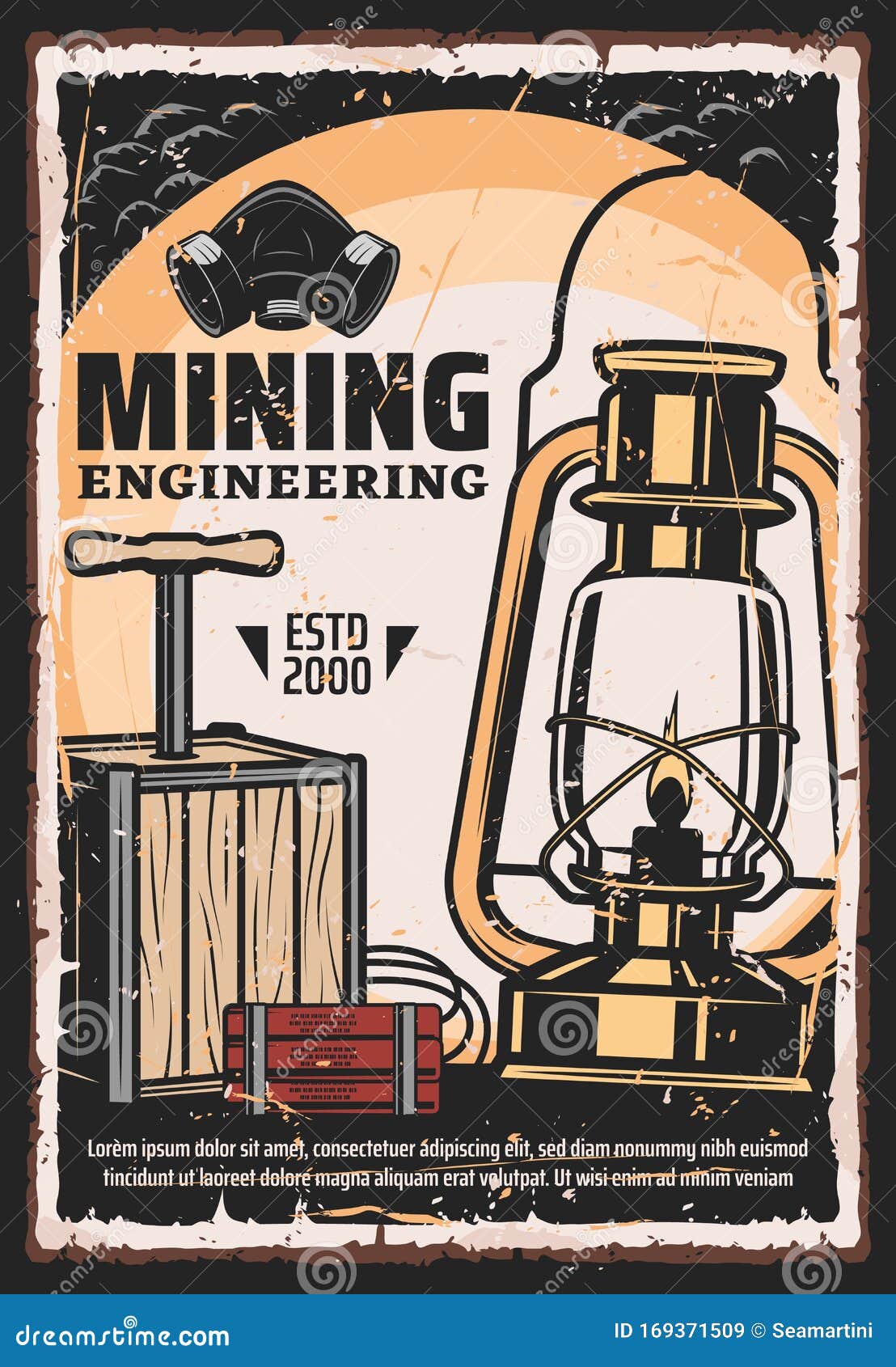 Coal Mining, Miner Engineering Tools Retro Poster Stock Vector ...