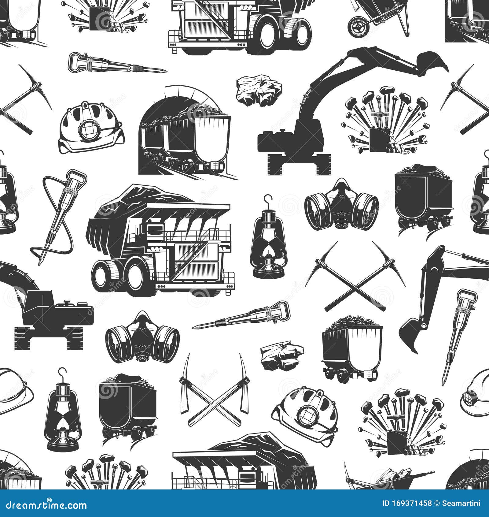 Coal Mining, Miner Tools Seamless Pattern Stock Vector - Illustration ...