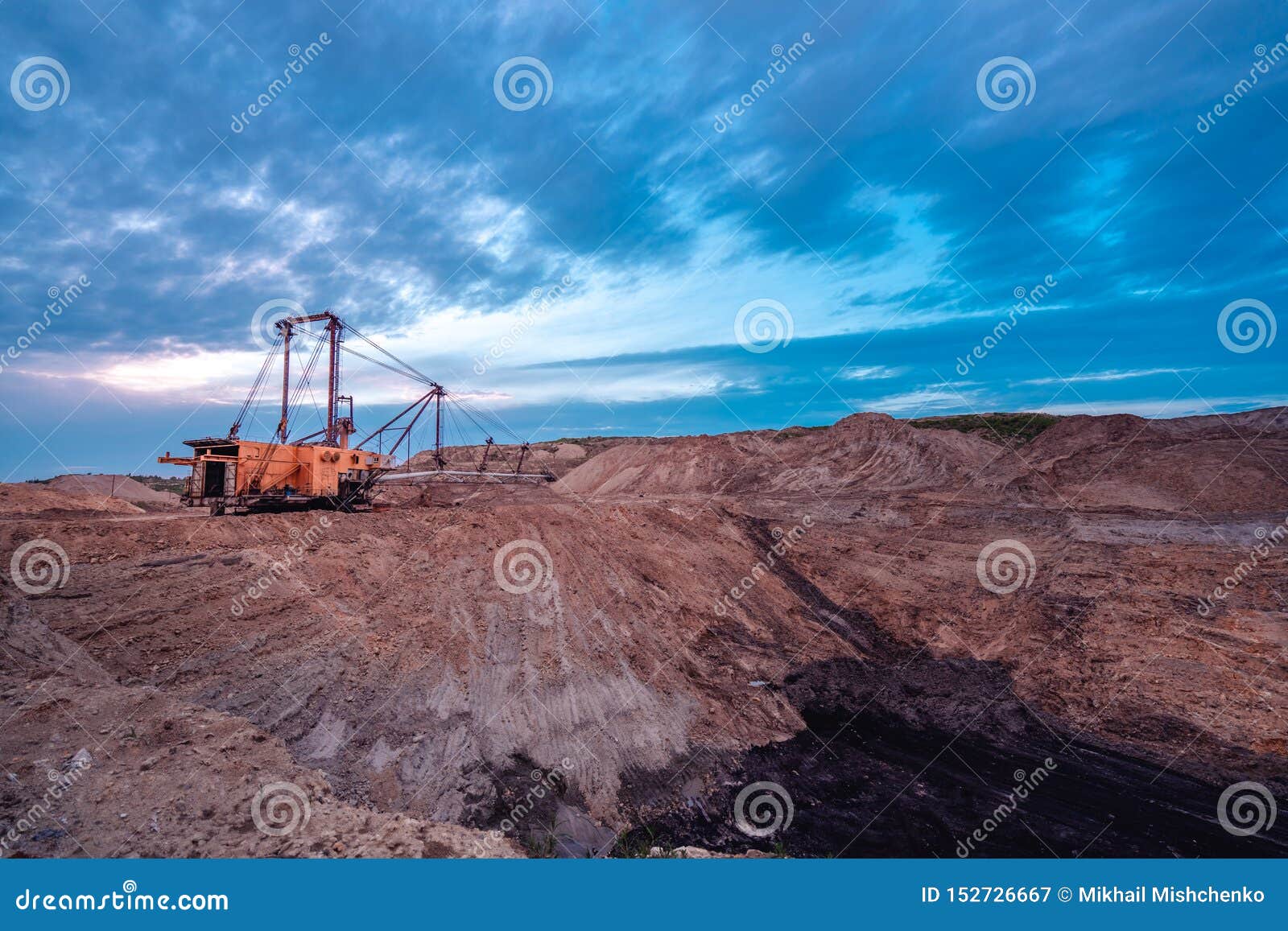 Coal Mining at an Open Pit at Sunset Stock Image - Image of mineral ...