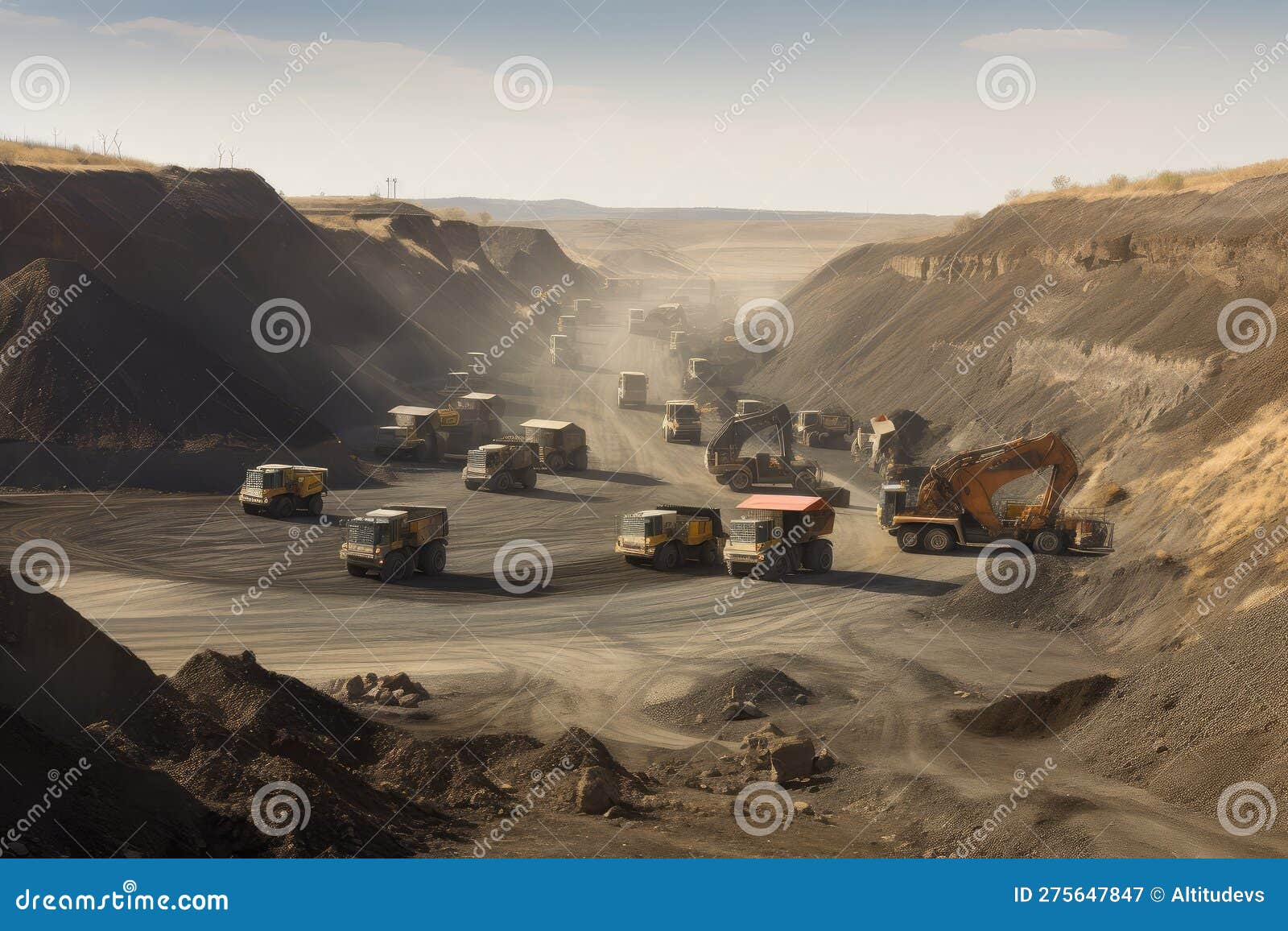 Coal Mining Operation, with Trucks and Mining Equipment Moving in and ...