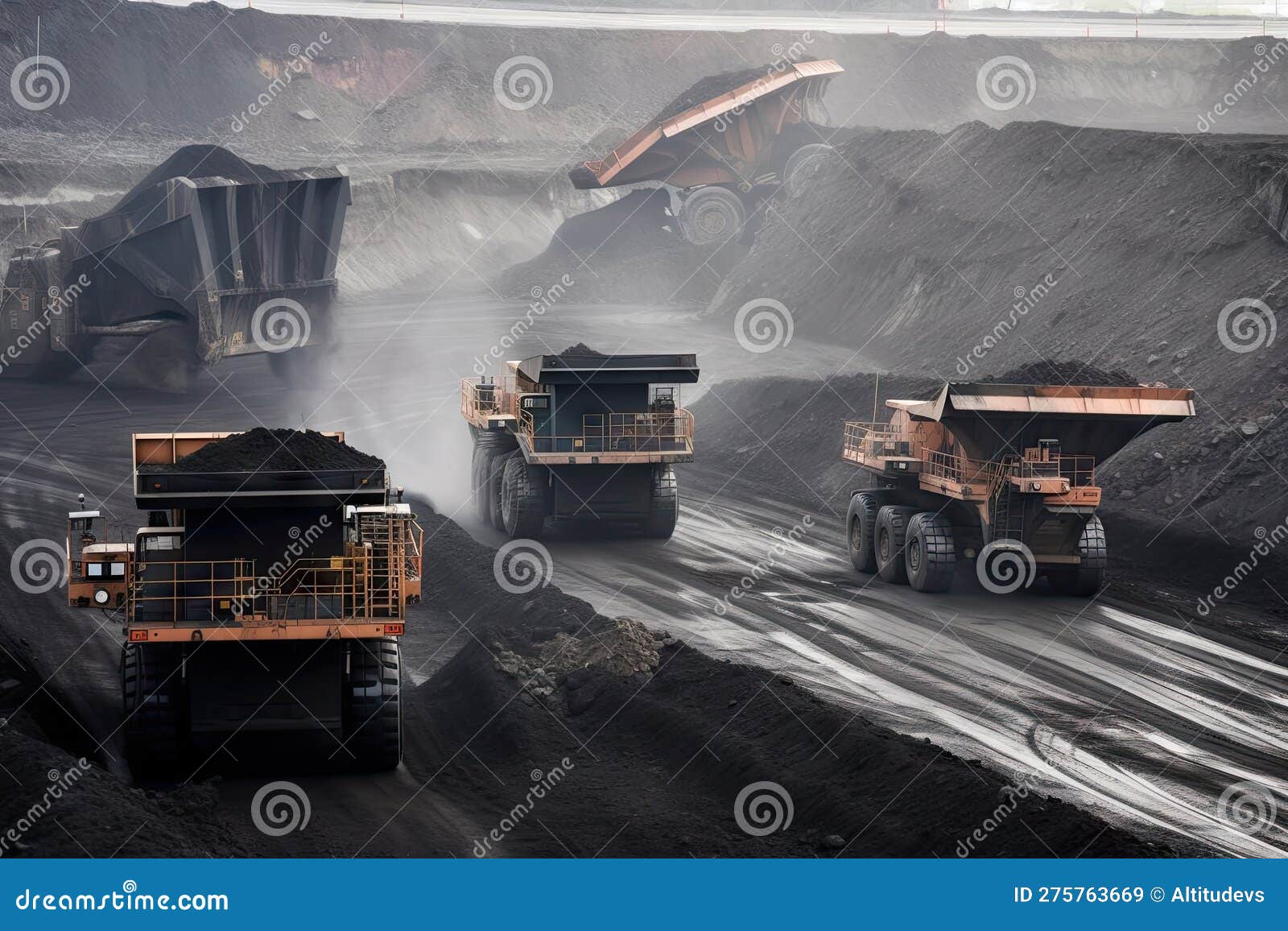 Coal Mining Operation, with Trucks and Mining Equipment Moving in and ...