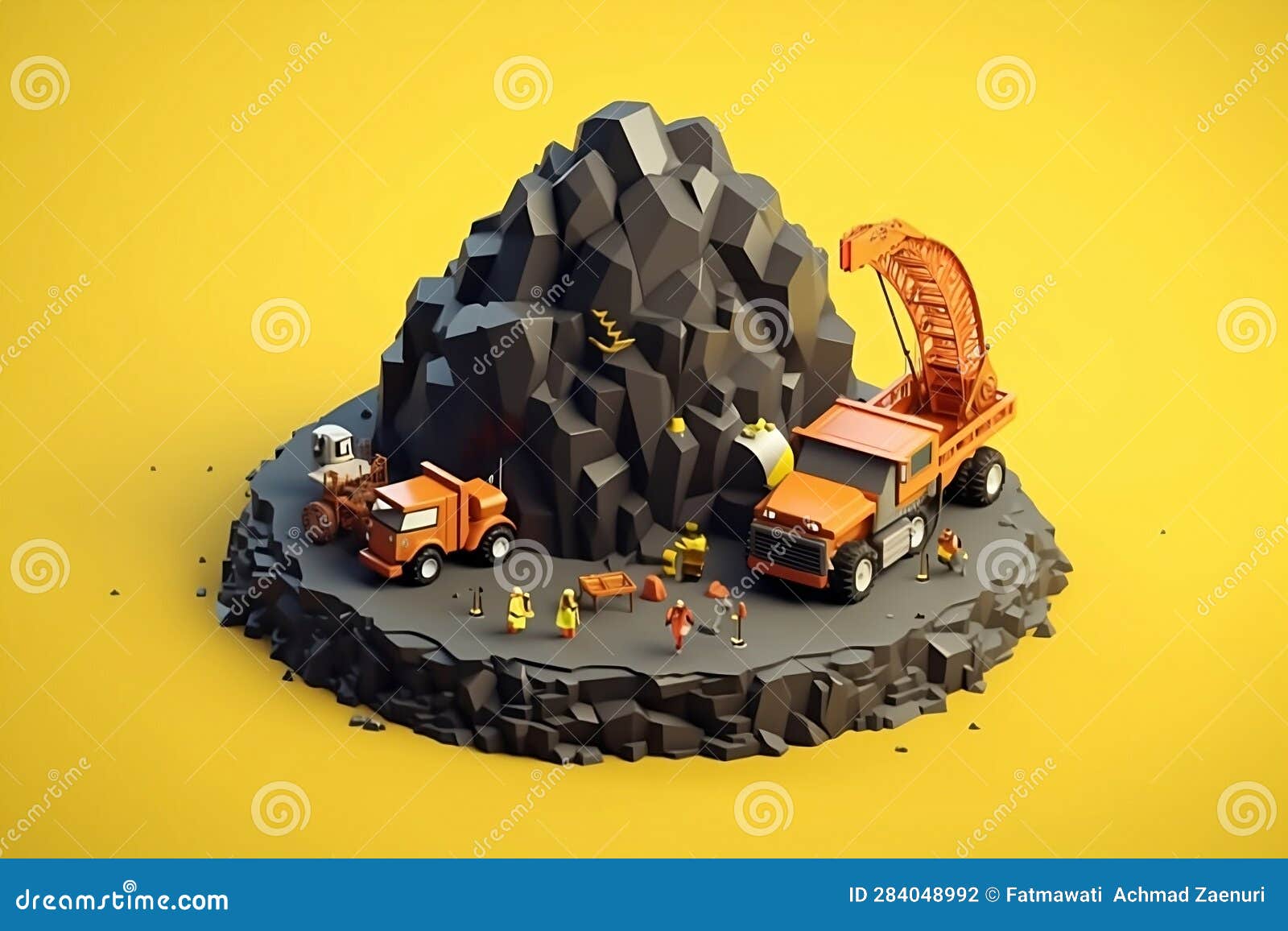 Coal Mining with Pile of Coals Mount with Circular Style 3d Low Poly Isometric Illustration ...