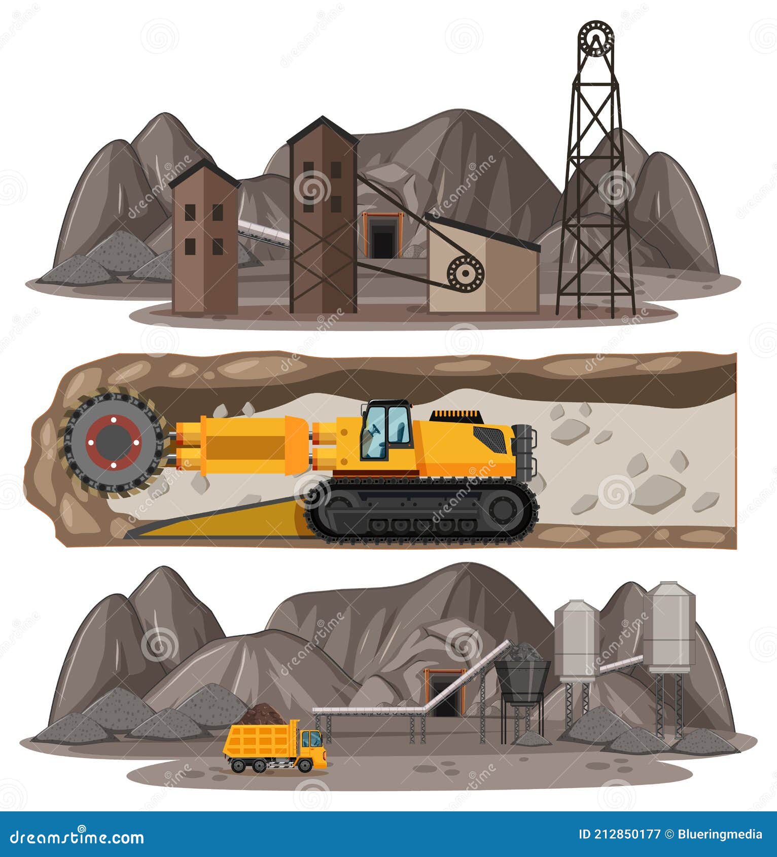 Coal Mining Scene with Different Types of Construction Trucks Stock ...