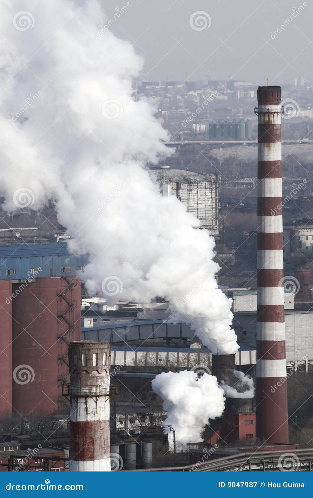Coal Power Station In Beautiful Area Full Of Trees And Lake, Mirror ...