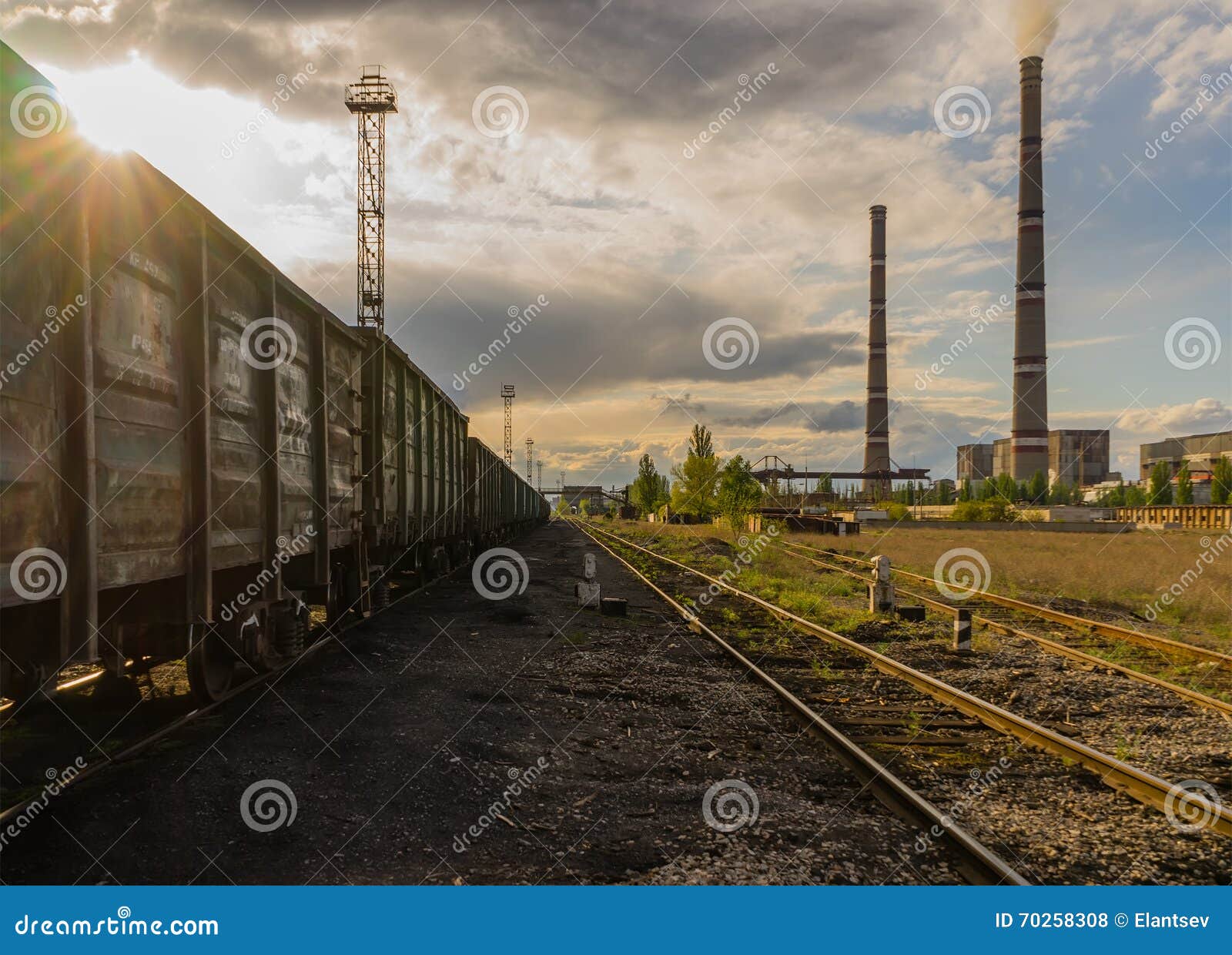 Coal Power Station with Cloudy Sunset Sky Train. Stock Photo - Image of ...