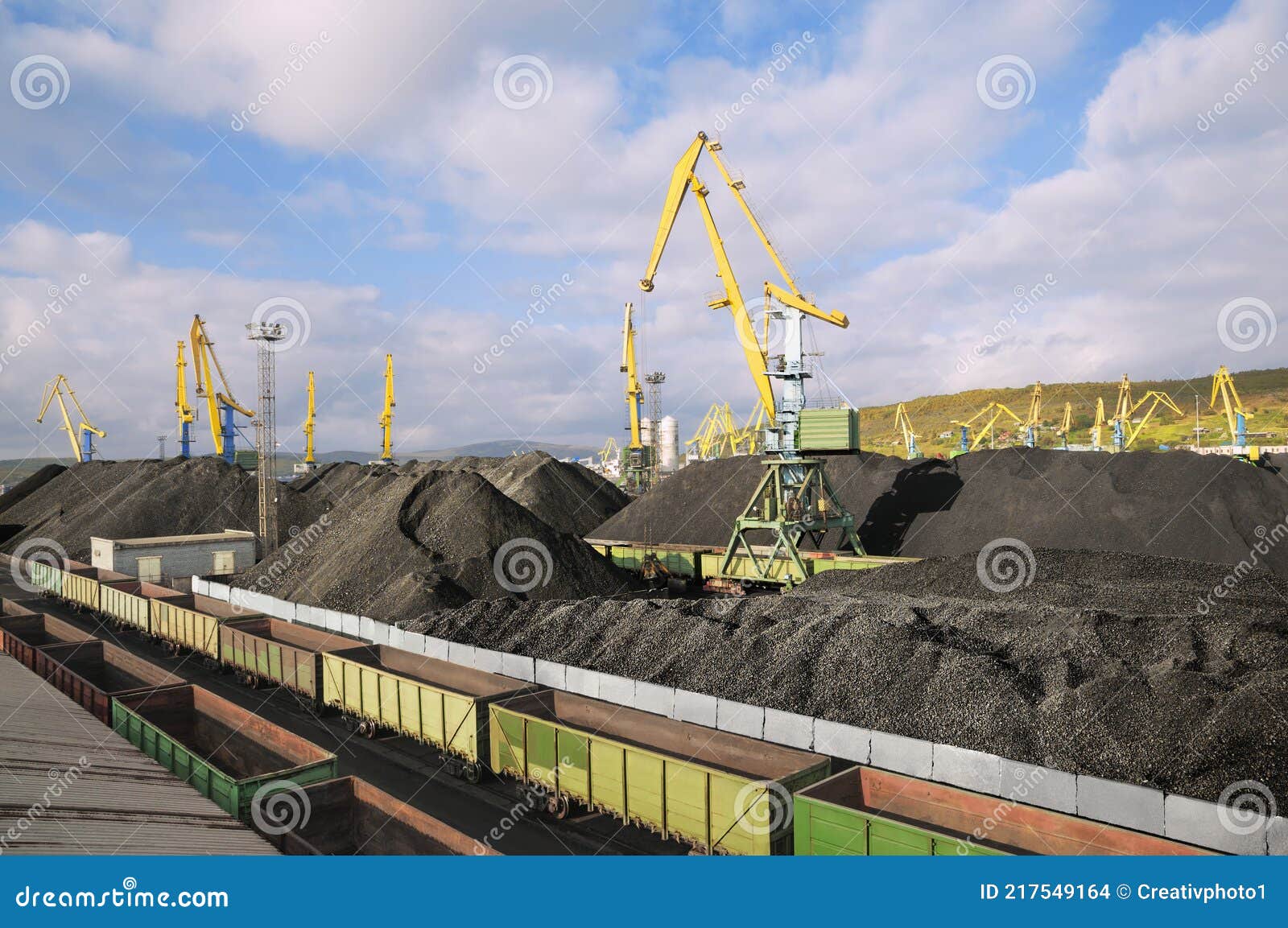 Coal Terminal in the Seaport, Coal Unloading, Sorting. Stock Photo ...