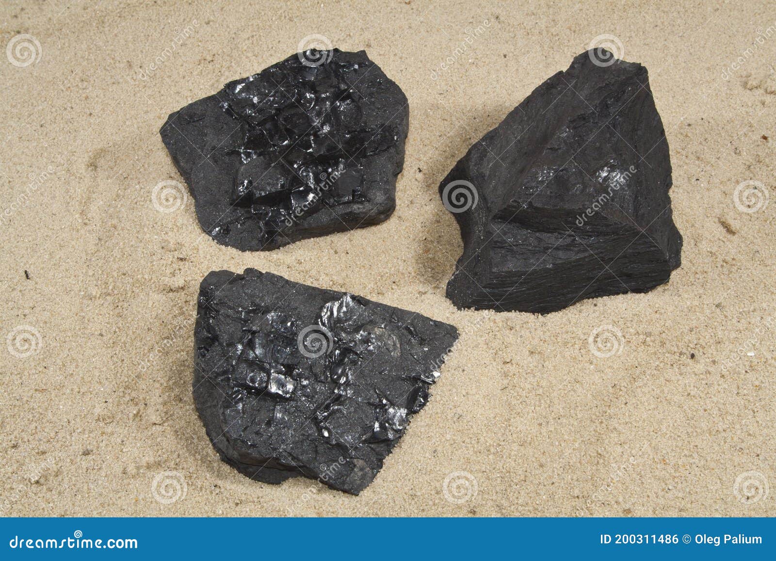 Coal on yellow sand stock photo. Image of deep, industry - 200311486
