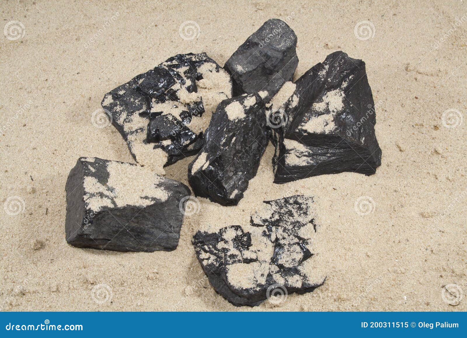 Coal on yellow sand stock image. Image of machinery - 200311515
