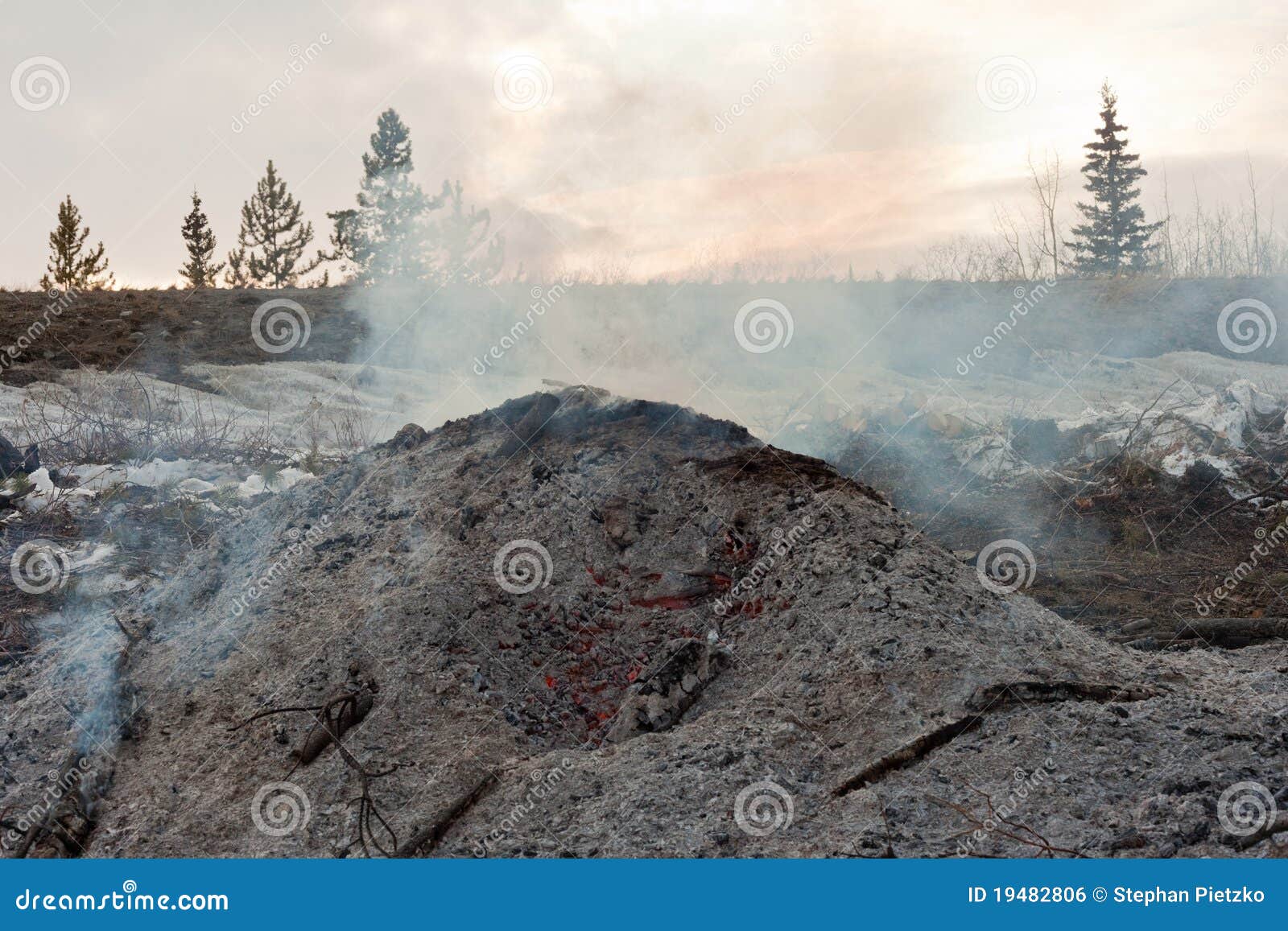 Coals and Ashes Glowing and Smoking Stock Photo - Image of engulfed ...