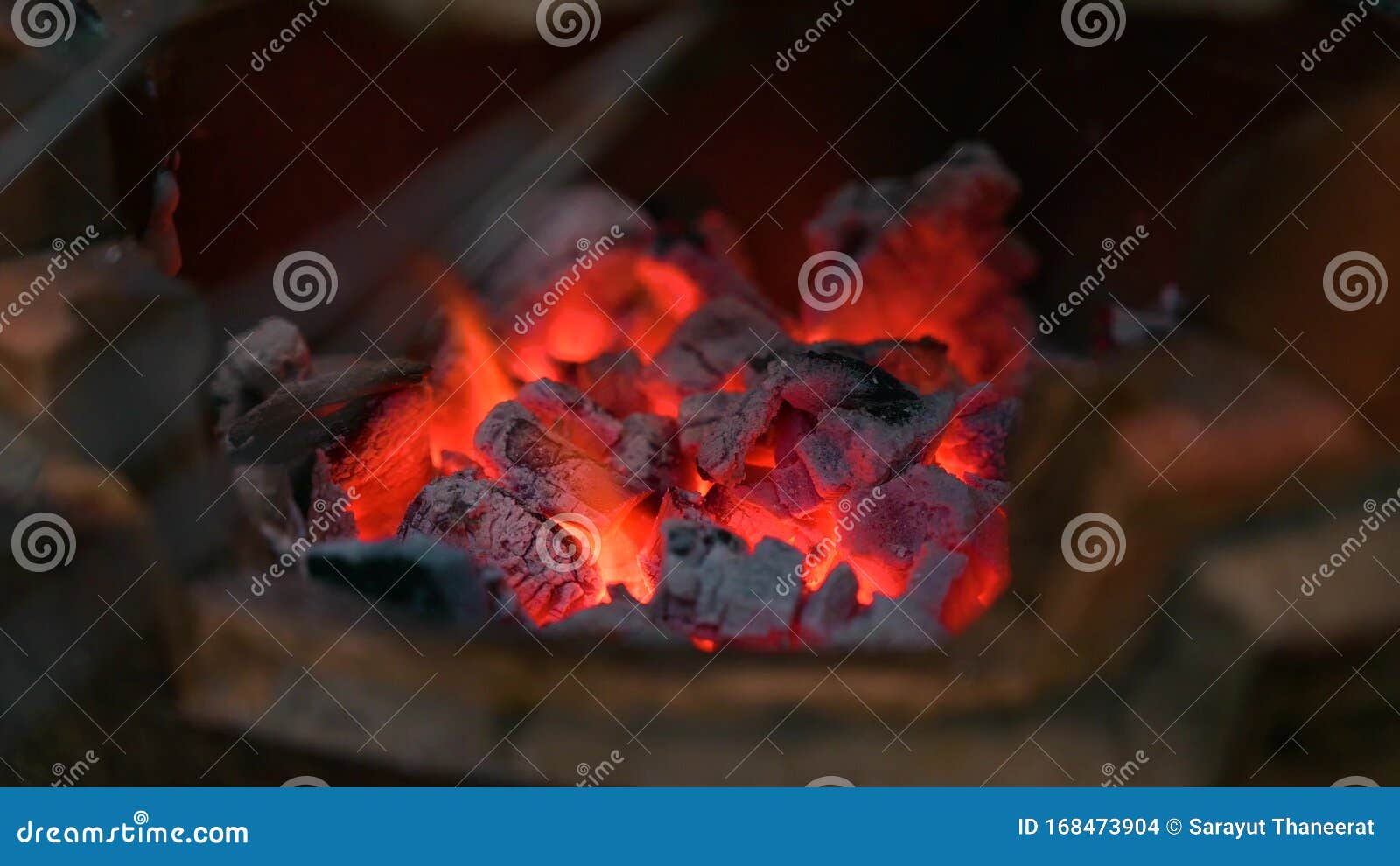 The Coals Were Burning. There Was a Red Color in the Fireplace Stock ...