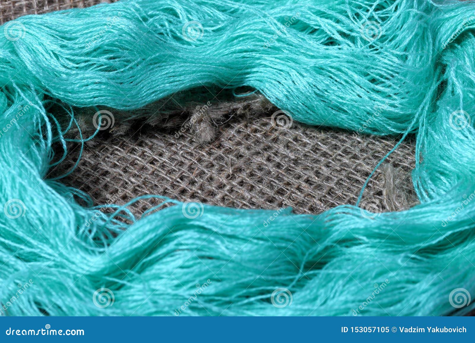 Coarse Linen Fabric. on it are Hanks of Green Threads Stock Image ...