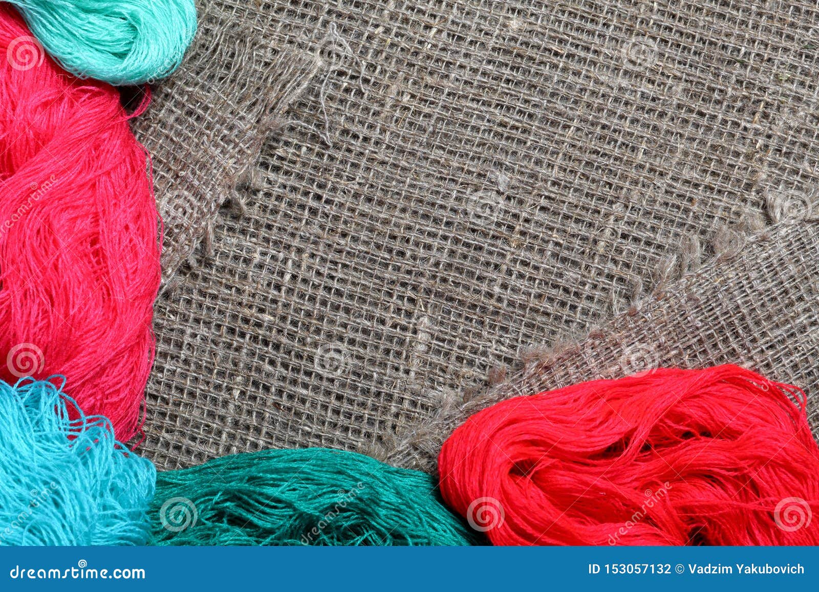 Coarse Linen Fabric. on it Lies a Bow of Linen Thread Stock Photo ...