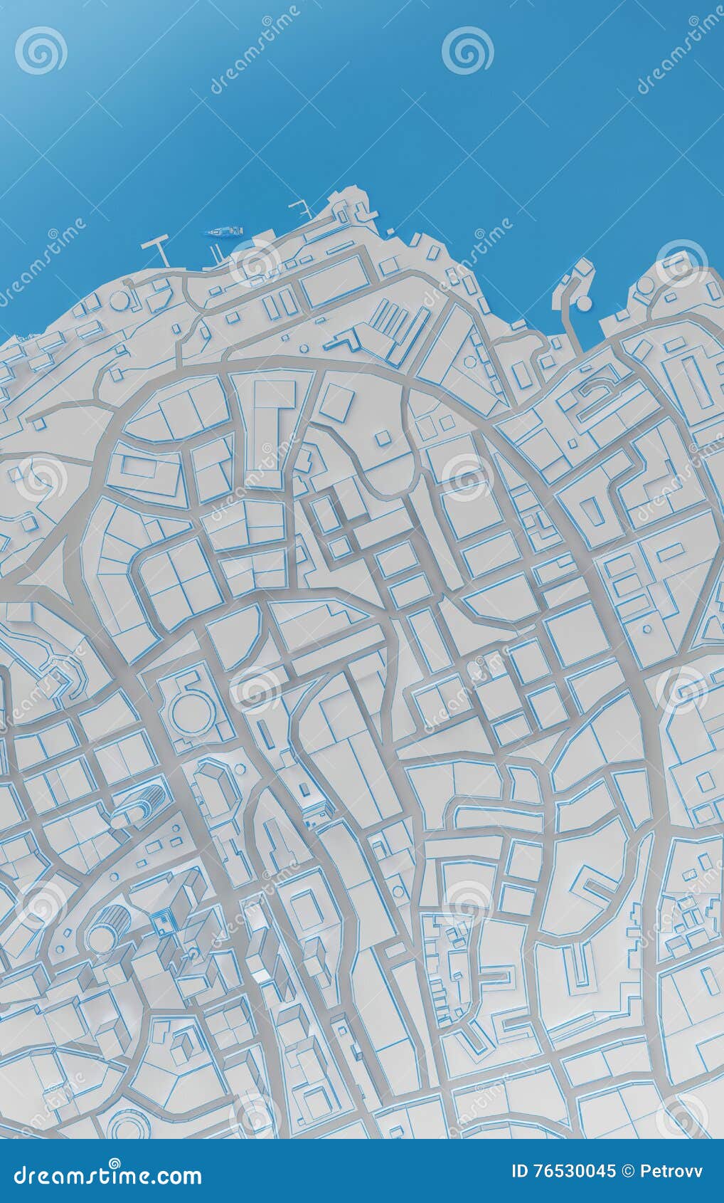 Coast City Top View. 3d Rendering Stock Image - Image of framework ...