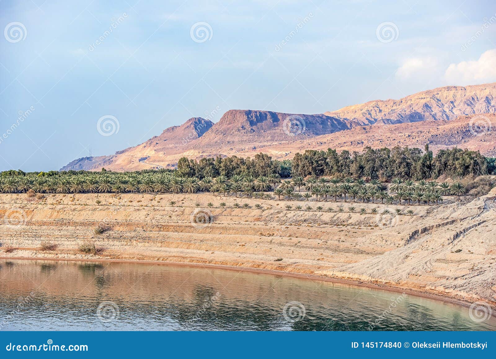 Coast of Dead Sea at Sunset and without Waves on the Surface of Salty ...
