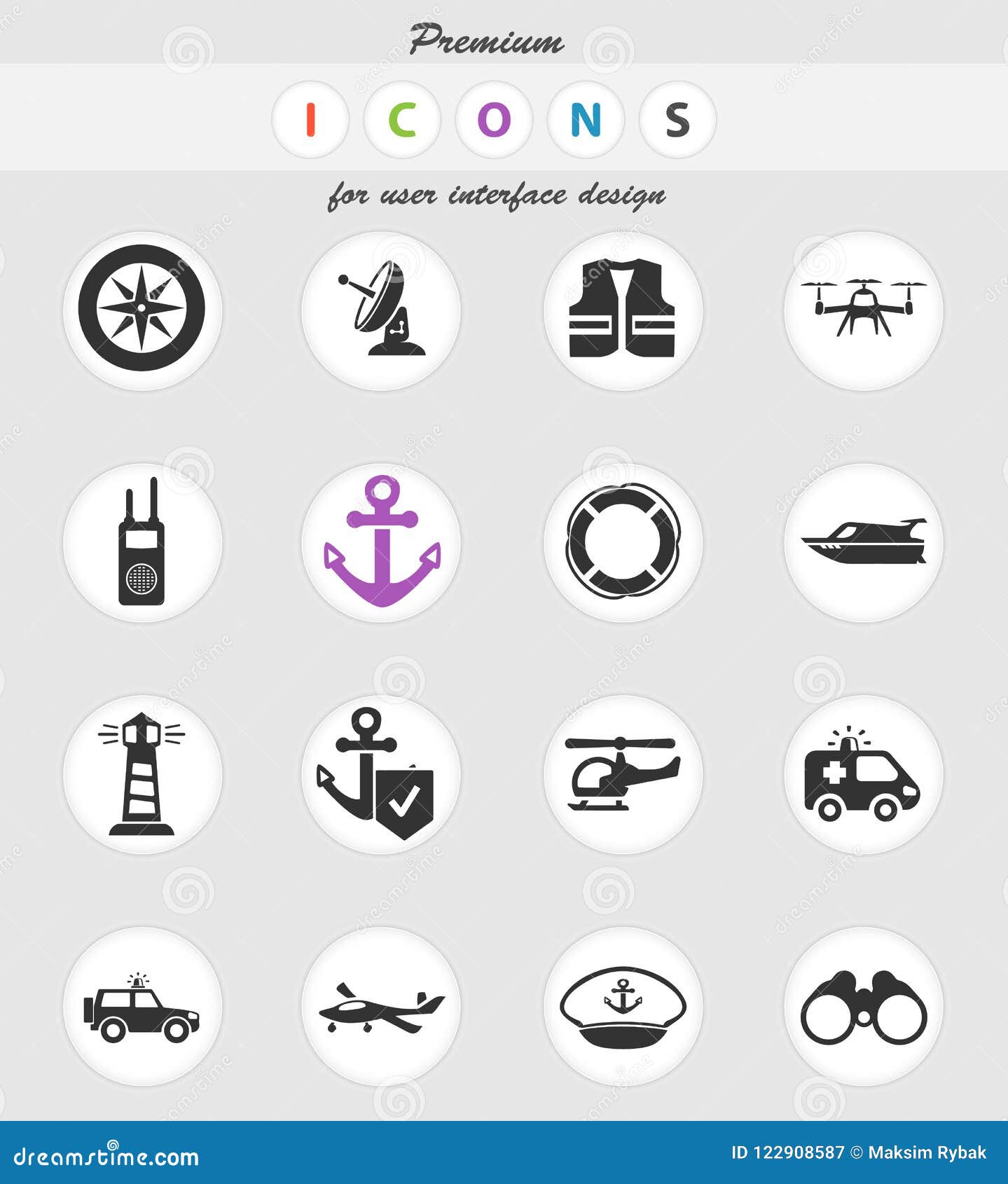 Coast guard icon set stock vector. Illustration of helicopter - 122908587