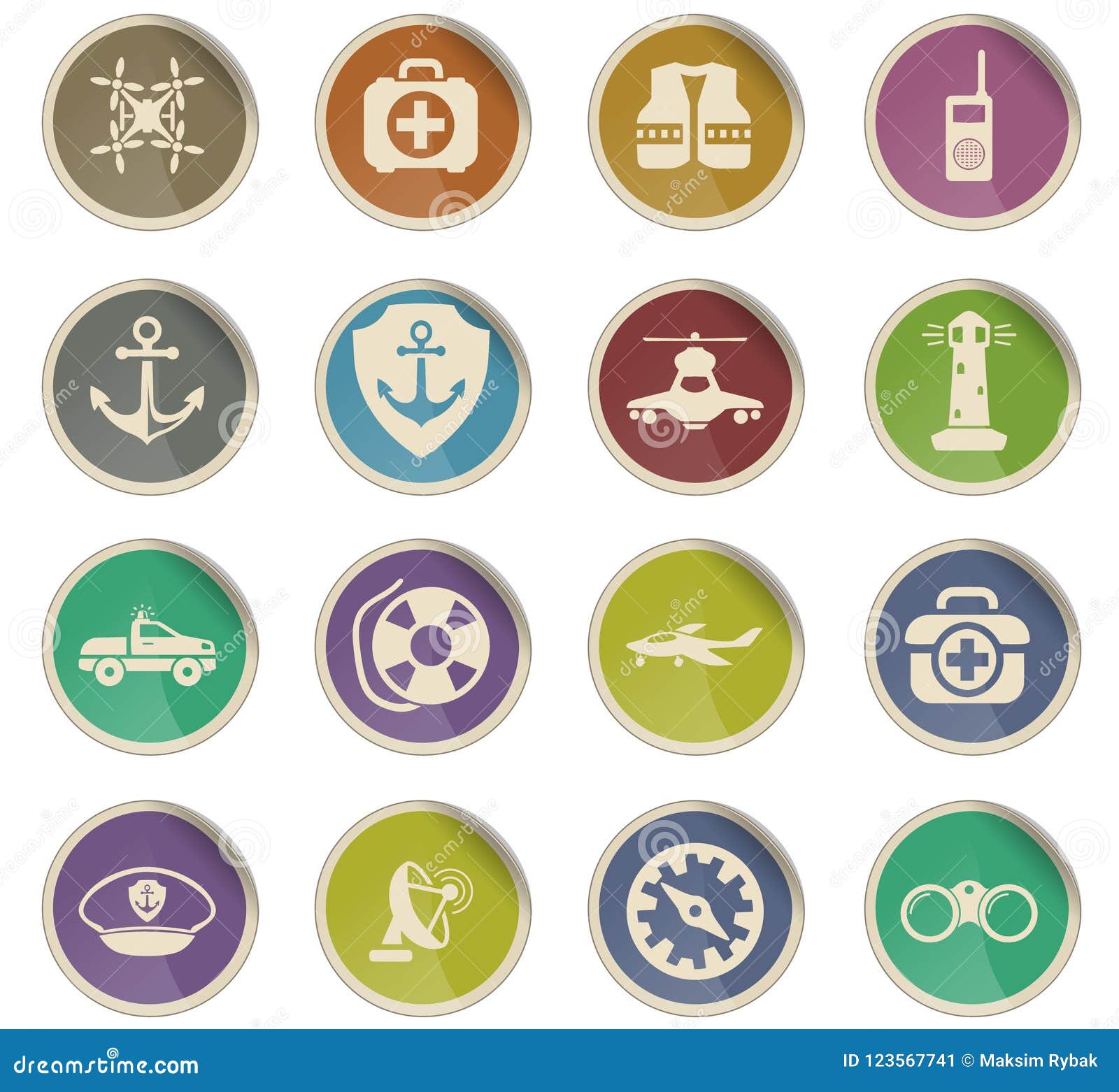 Coast guard icon set stock vector. Illustration of lifebuoy - 123567741
